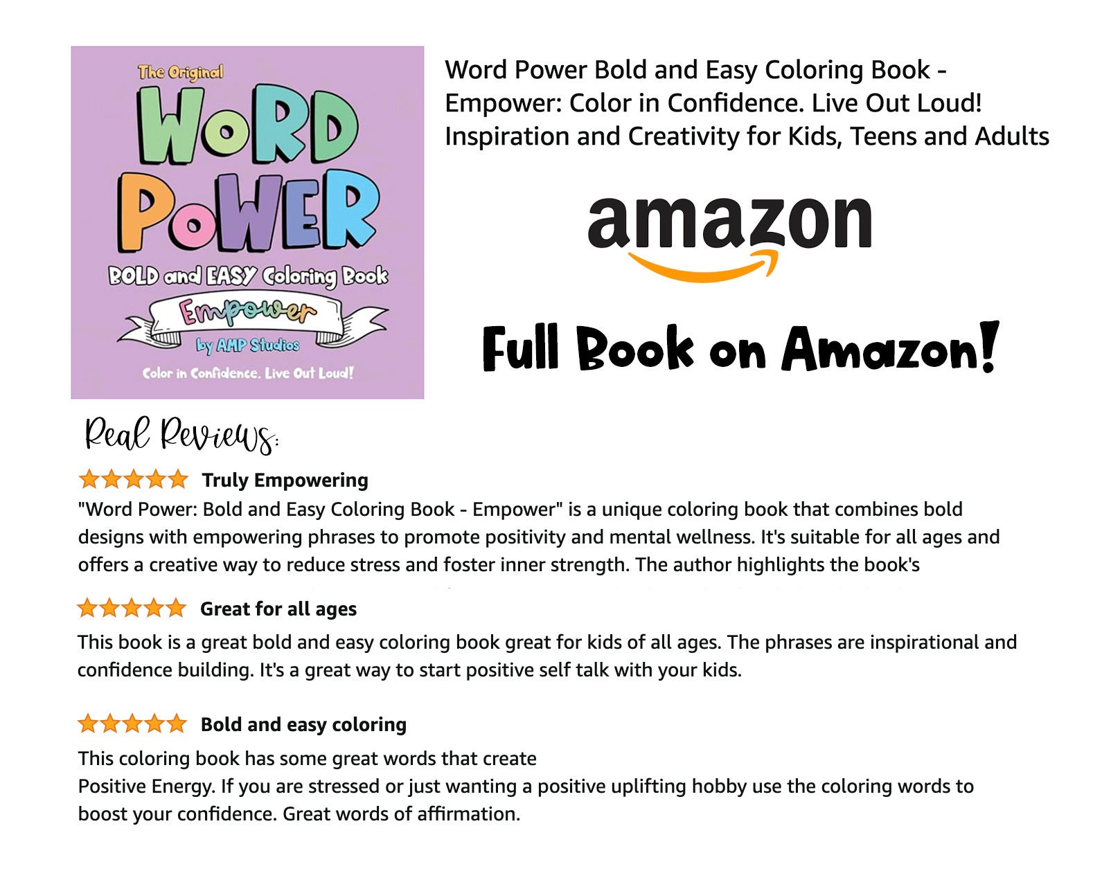 40 Word Power BOLD and EASY Coloring Pages for Adults, Teens and Kids ...