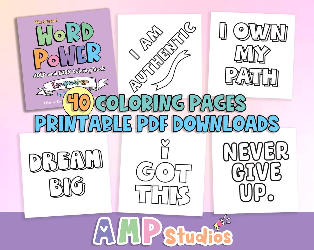 40 Word Power BOLD and EASY Coloring Pages for Adults, Teens and Kids ...