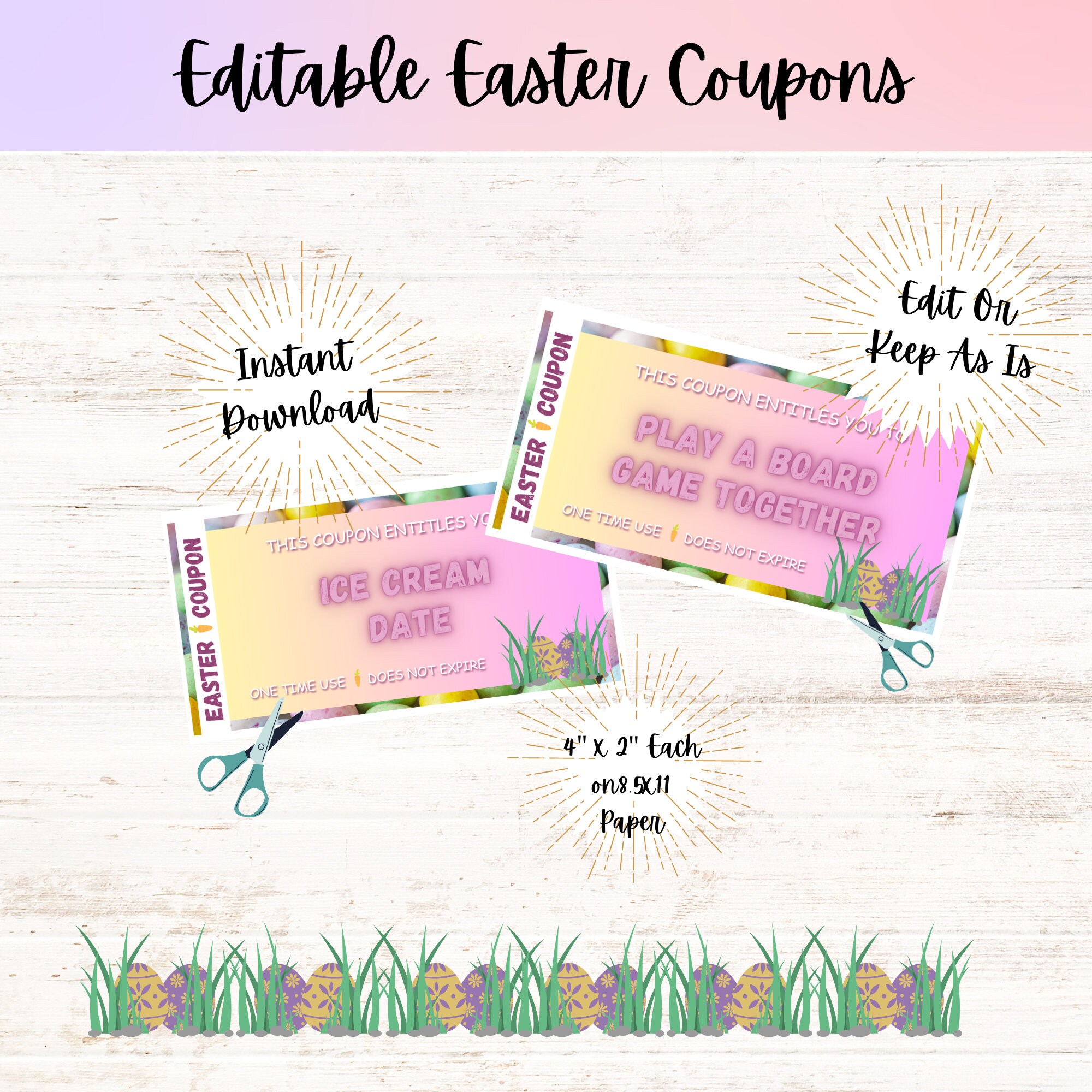 EASTER, Printable Easter Coupons for Kids or Adults, Editable, Instant ...
