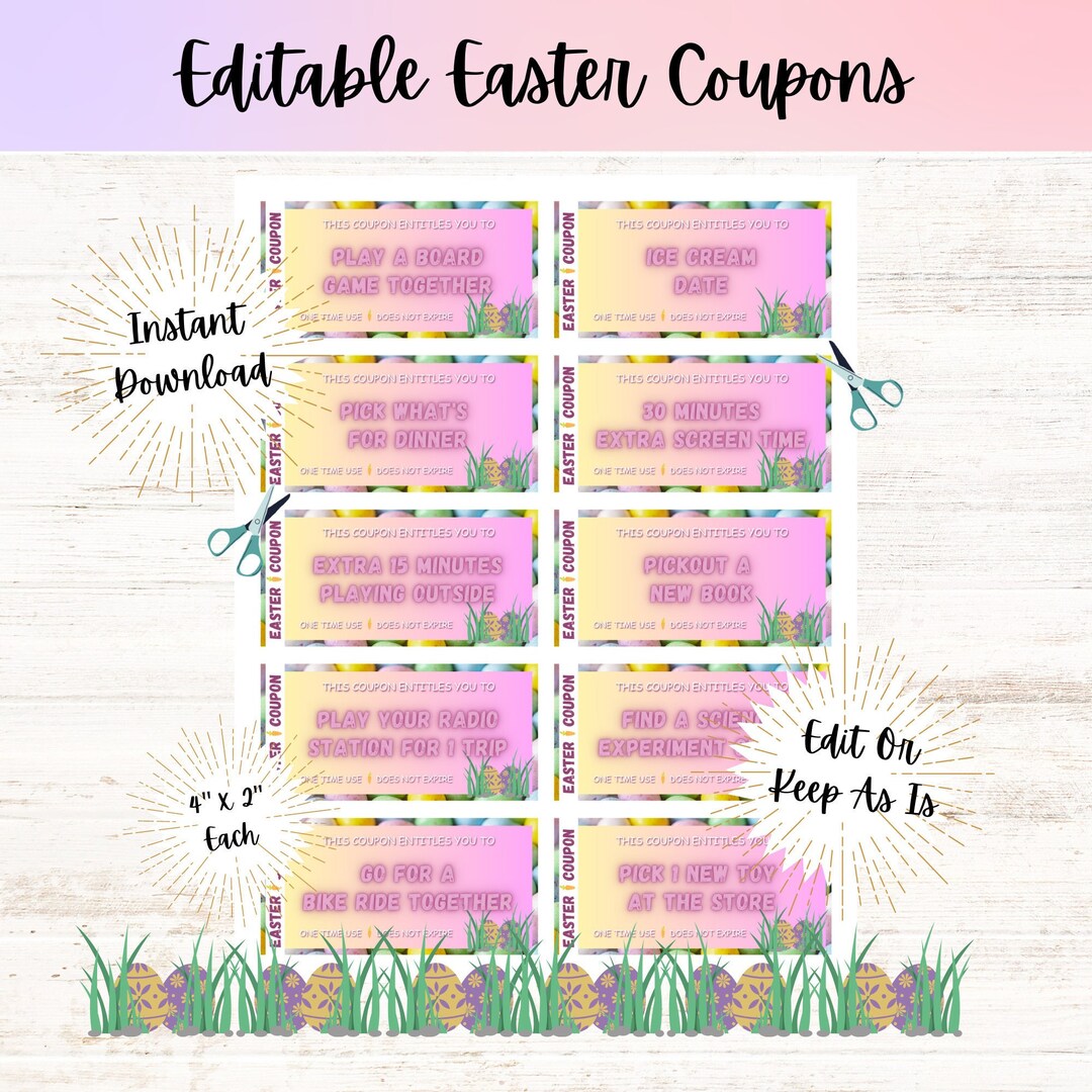 EASTER, Printable Easter Coupons for Kids or Adults, Editable, Instant ...