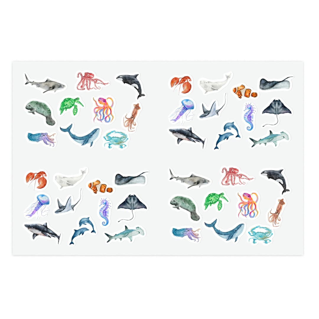 Assorted Ocean Animals Sticker Sheets - Ocean Stickers - Ocean Lover ...