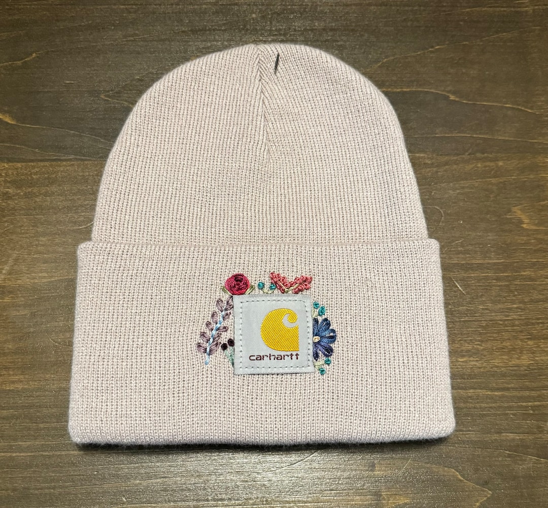 Floral Carhartt Hand Embroidered Hats Mink Pink - Etsy