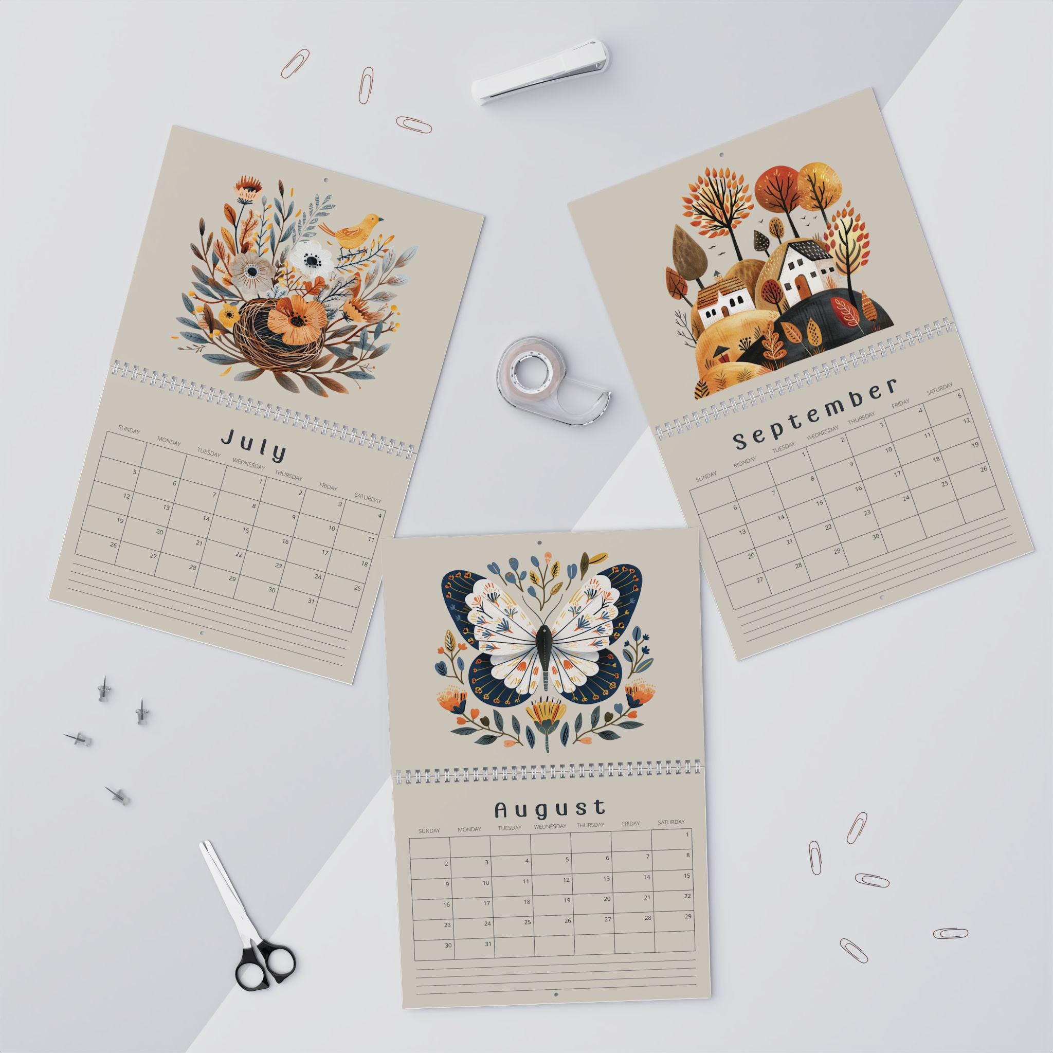 2026 Scandinavian Hygge Wall Calendar, Folk Art Home Office Decor, 12 ...