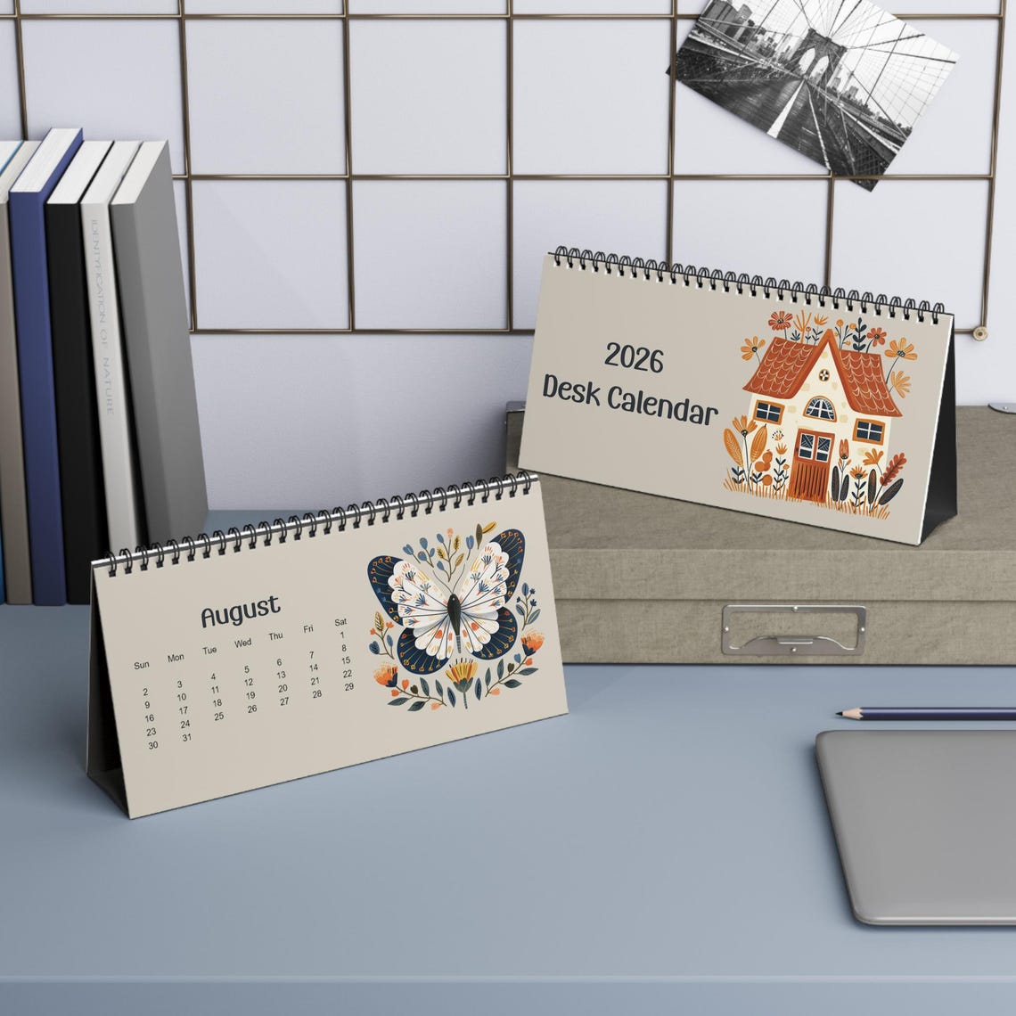 2026 Scandinavian Hygge Desk Calendar, Folk Art Spiral Planner, 12 ...