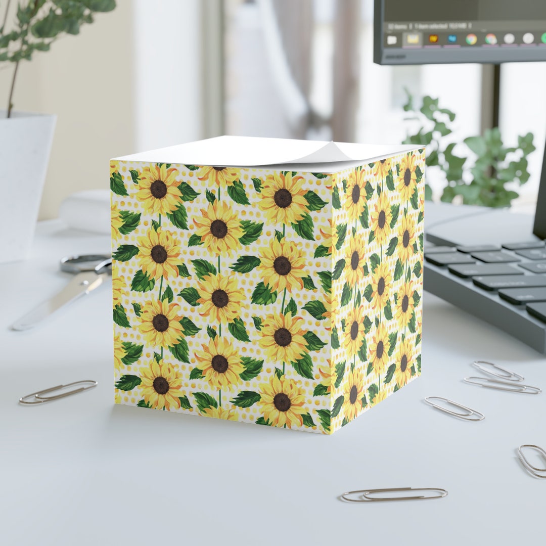 Sunflowers Note Cube, Pretty Botanical Sunflower Memo Cube, Sticky ...