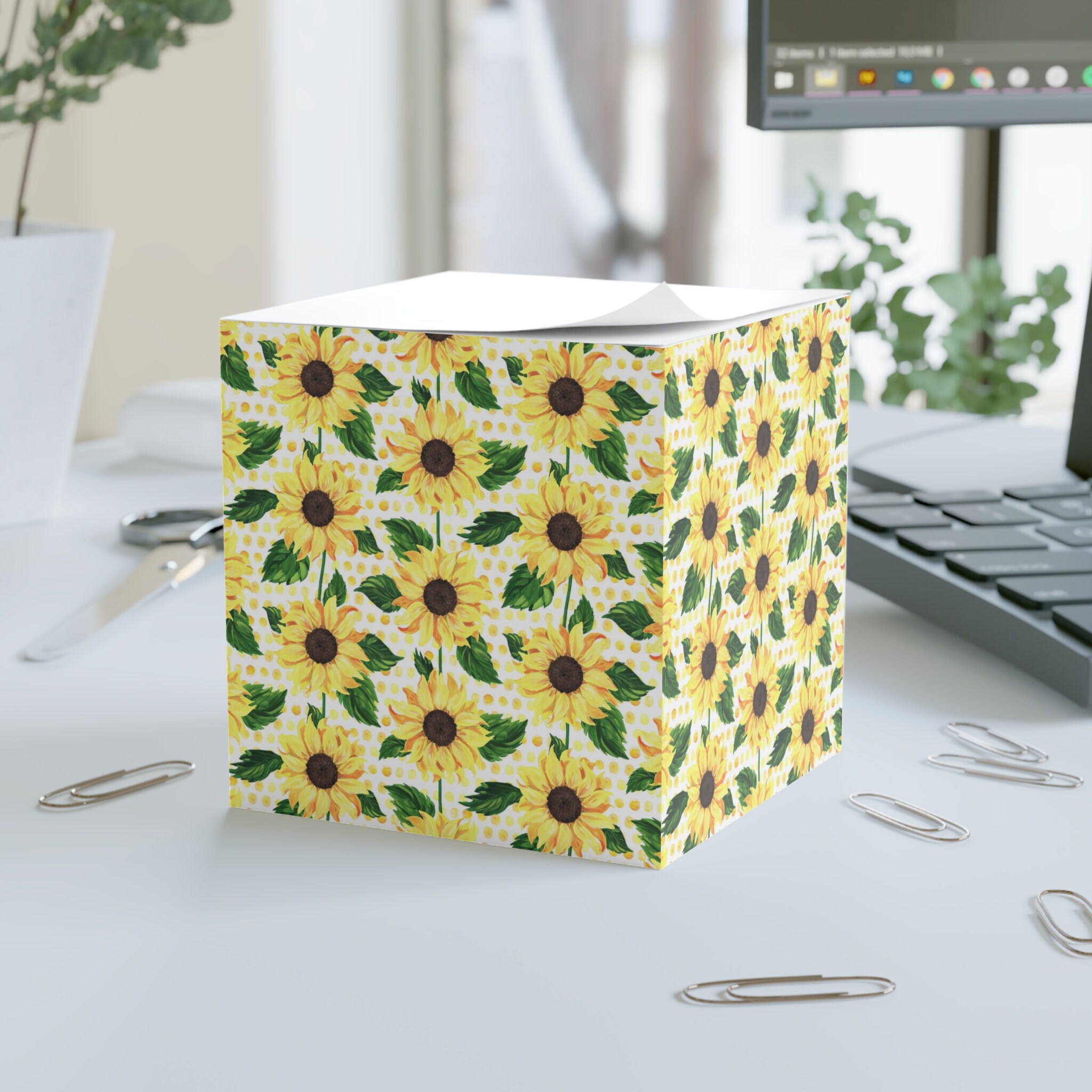 Sunflowers Note Cube, Pretty Botanical Sunflower Memo Cube, Sticky ...