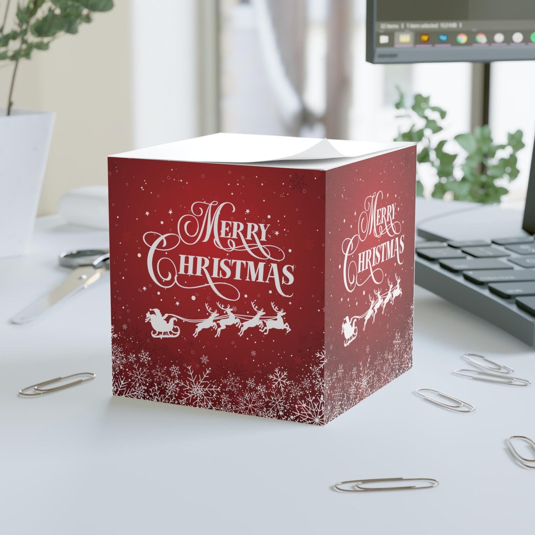 Merry Christmas Sticky Note Cube, Santa and Sleigh Christmas Christmas ...