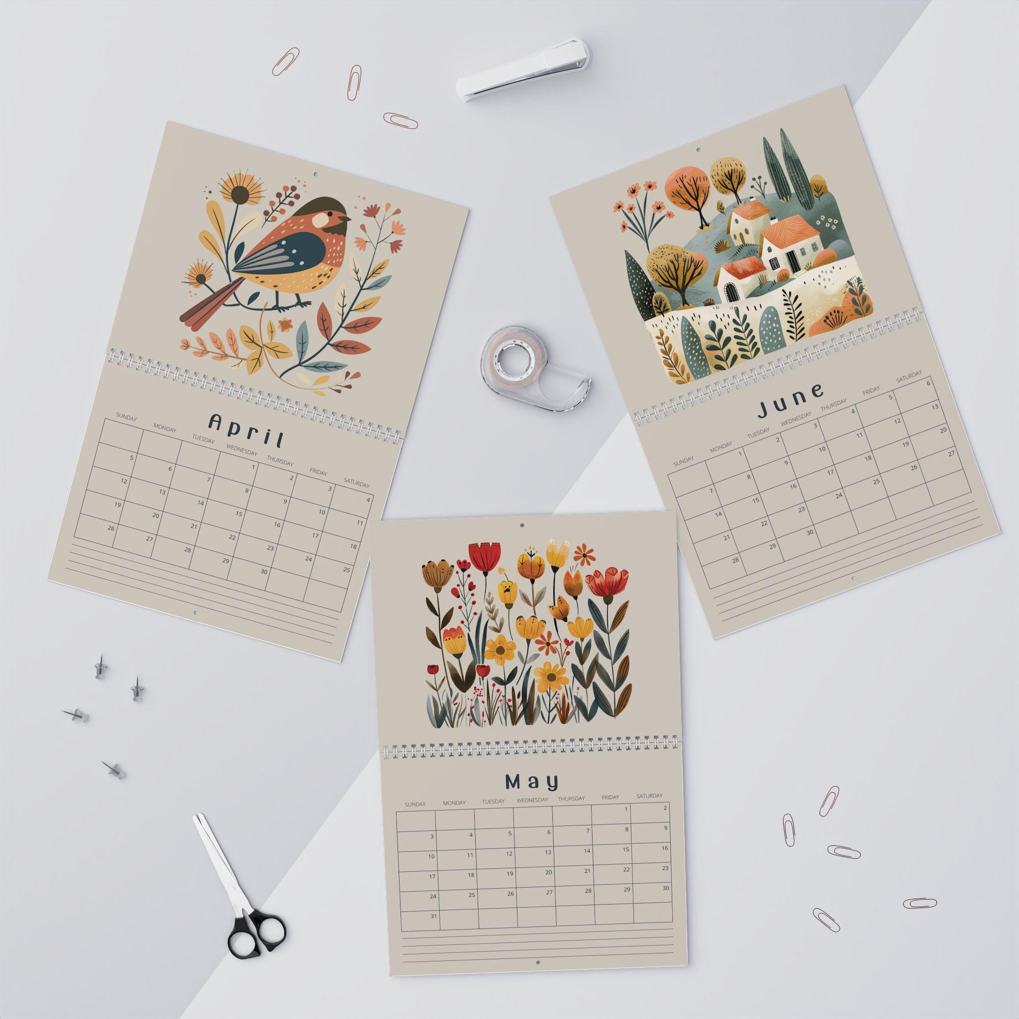2026 Scandinavian Hygge Wall Calendar, Folk Art Home Office Decor, 12 ...