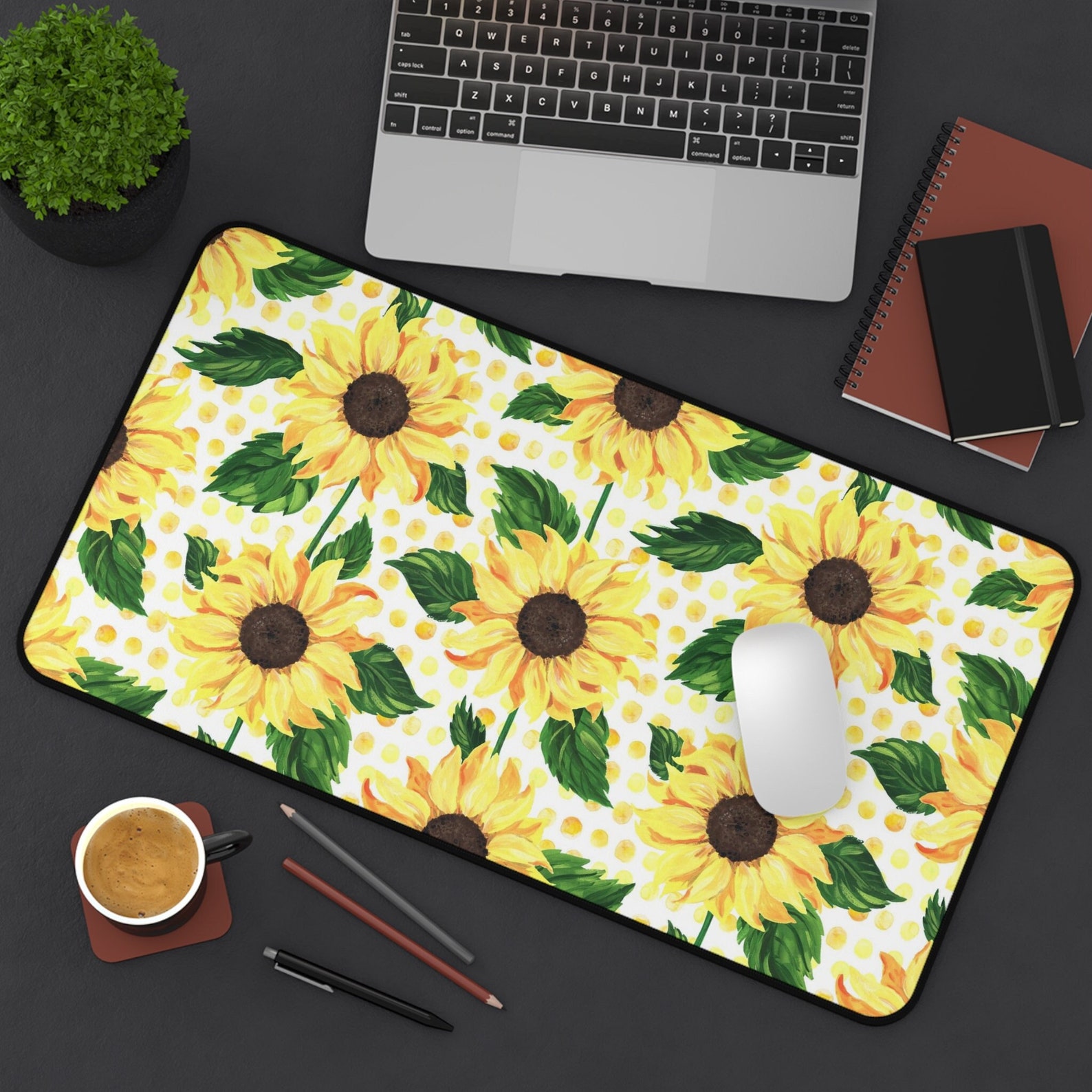 Sunflowers Extra Large Desk Mat, Botanical Sunflower Desk Decor, Floral ...