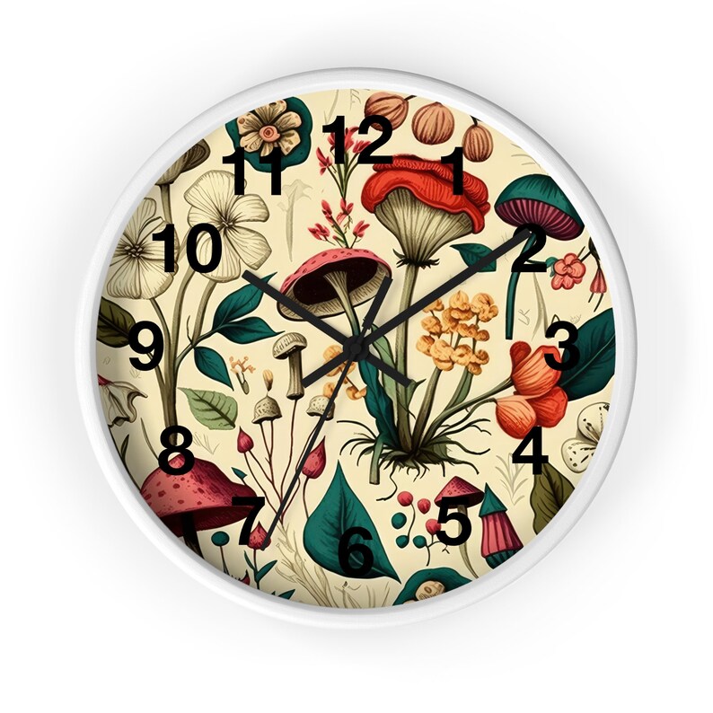 Cottagecore Mushroom Wall Clock, Botanical Floral and Fauna Wall Clock ...