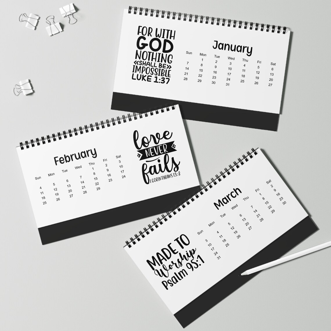 2024 Spiral Desk Calendar, 2024 Bible Verses Desk Calendar, 12 Month ...