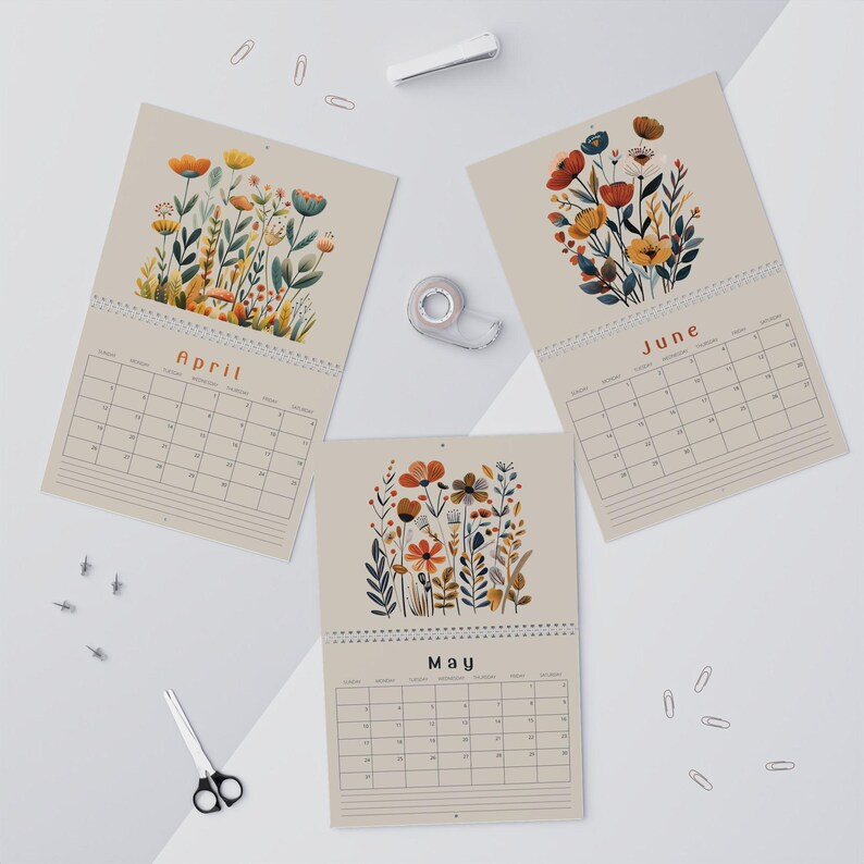 2026 Scandinavian Flowers Wall Calendar, Botanical Folk Art Home Office ...