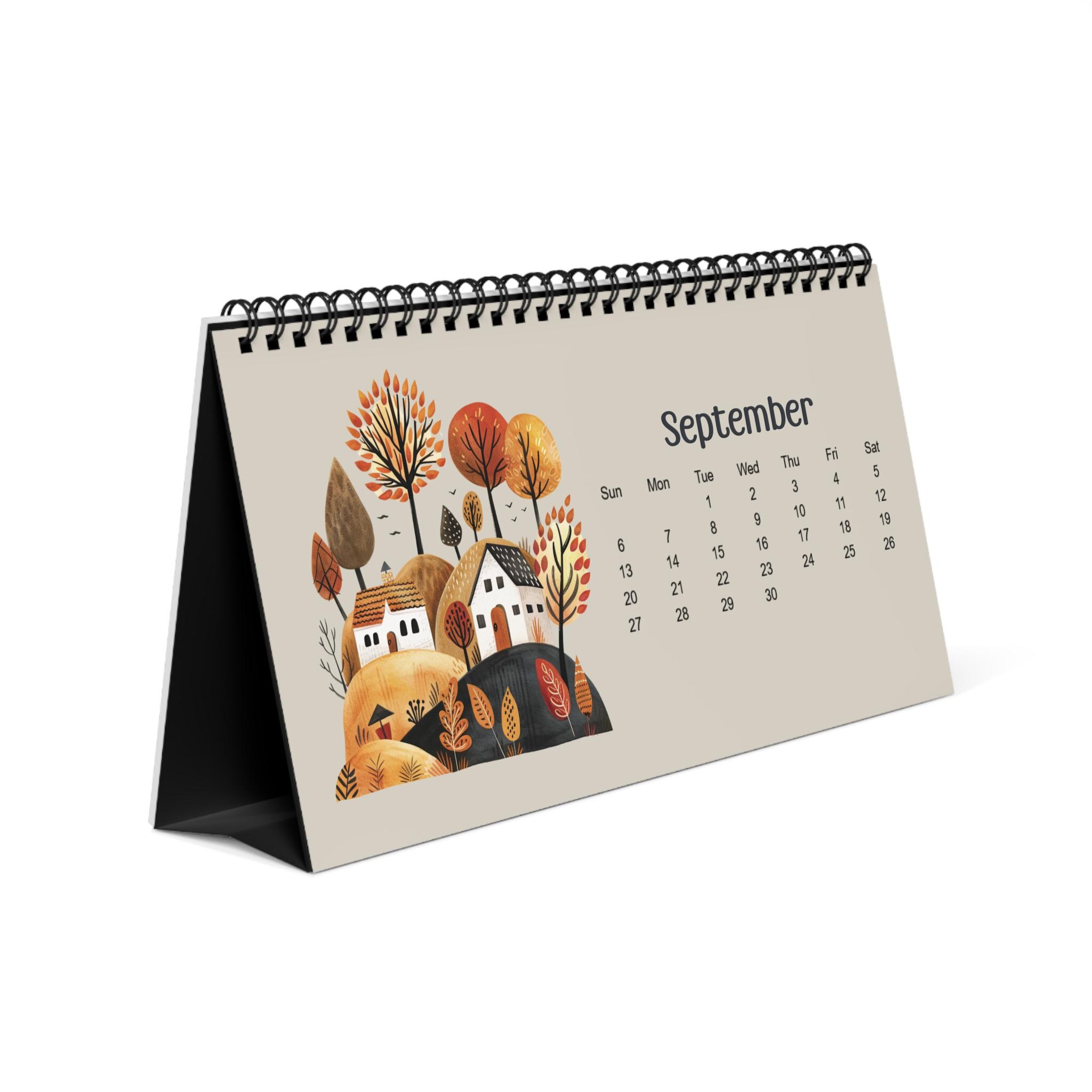 2026 Scandinavian Hygge Desk Calendar, Folk Art Spiral Planner, 12 ...