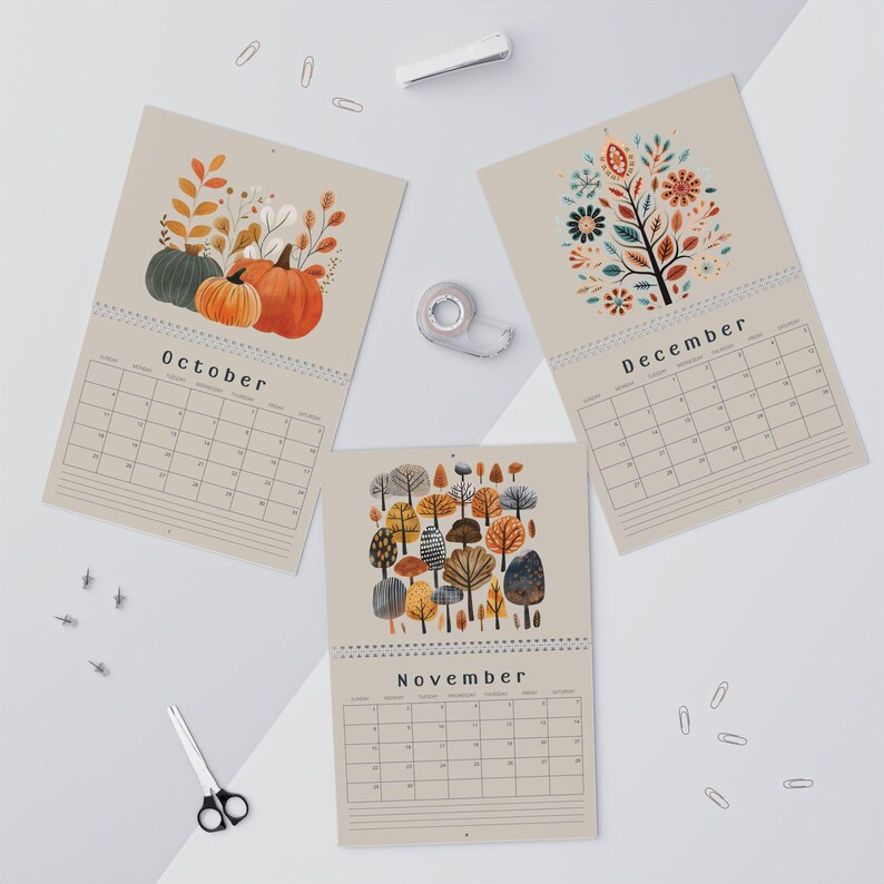 2026 Scandinavian Hygge Wall Calendar, Folk Art Home Office Decor, 12 ...