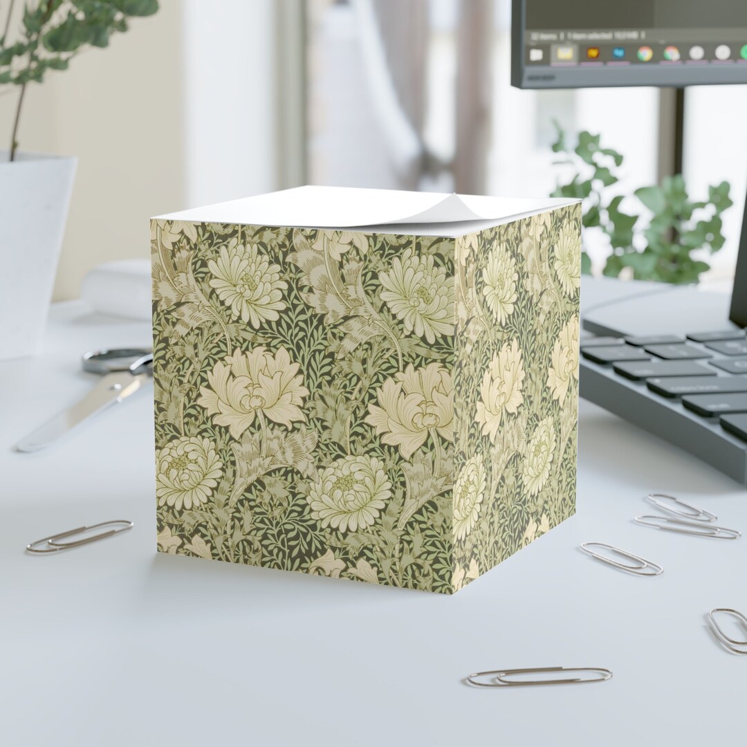 Botanical Floral Note Cube - Elegant Sticky Notepad Block for Office ...