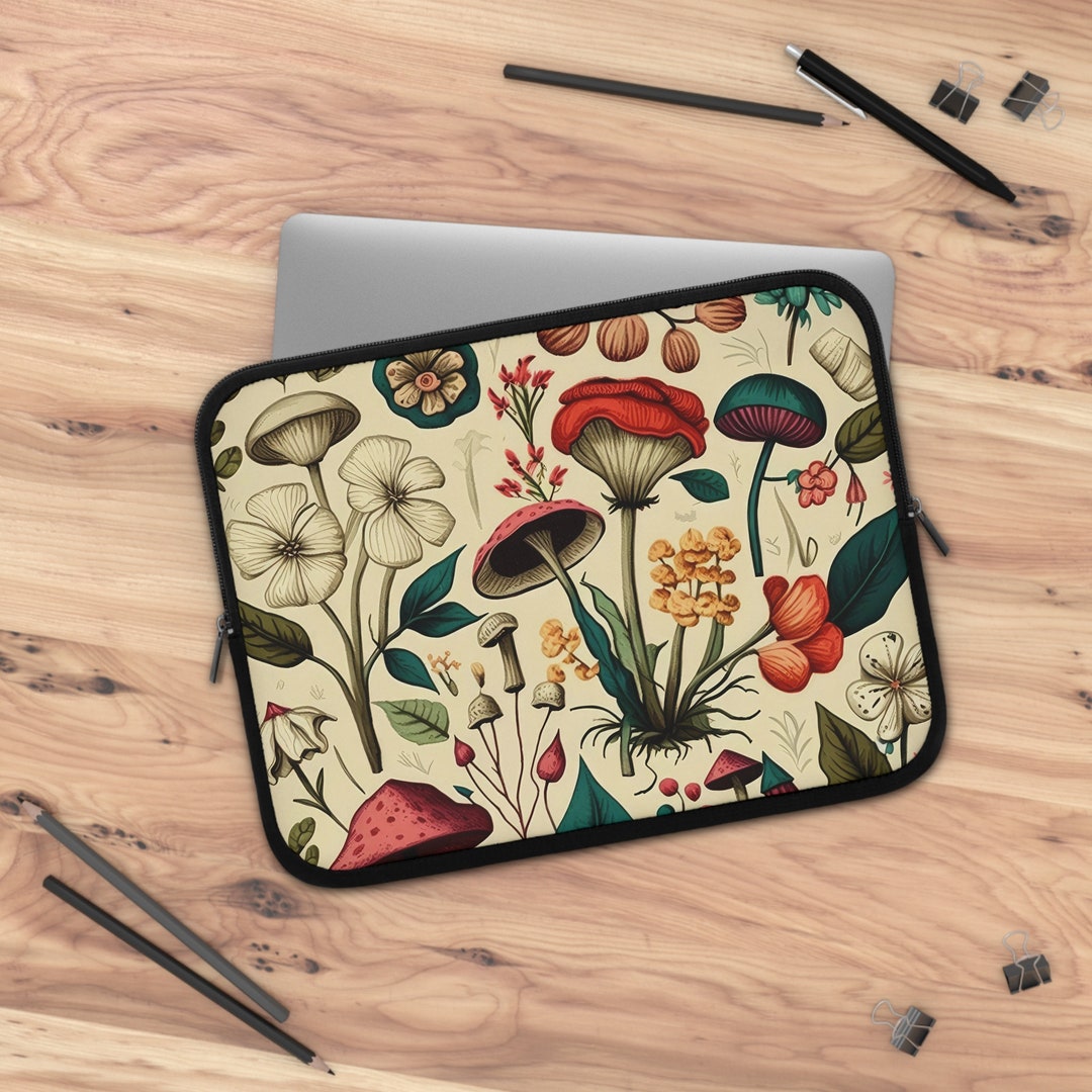 Botanical Mushroom Laptop Sleeve, Cottagecore Computer Tablet Sleeve ...