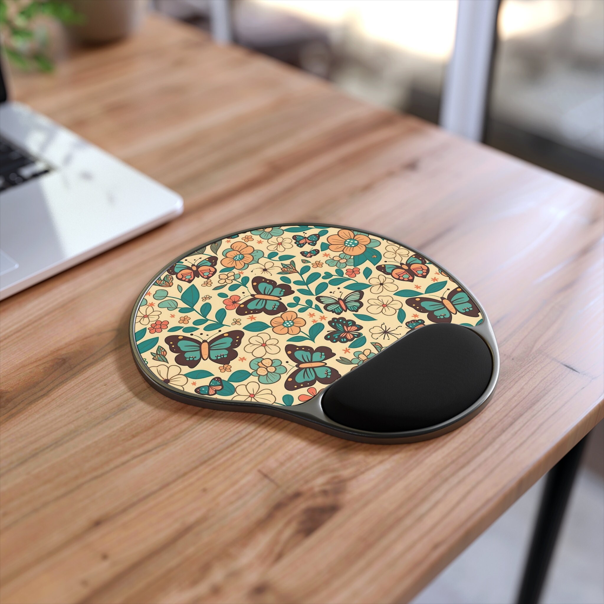 Butterfly Floral Mouse Pad With Wrist Rest: Ergonomic Desk Accessory - Etsy