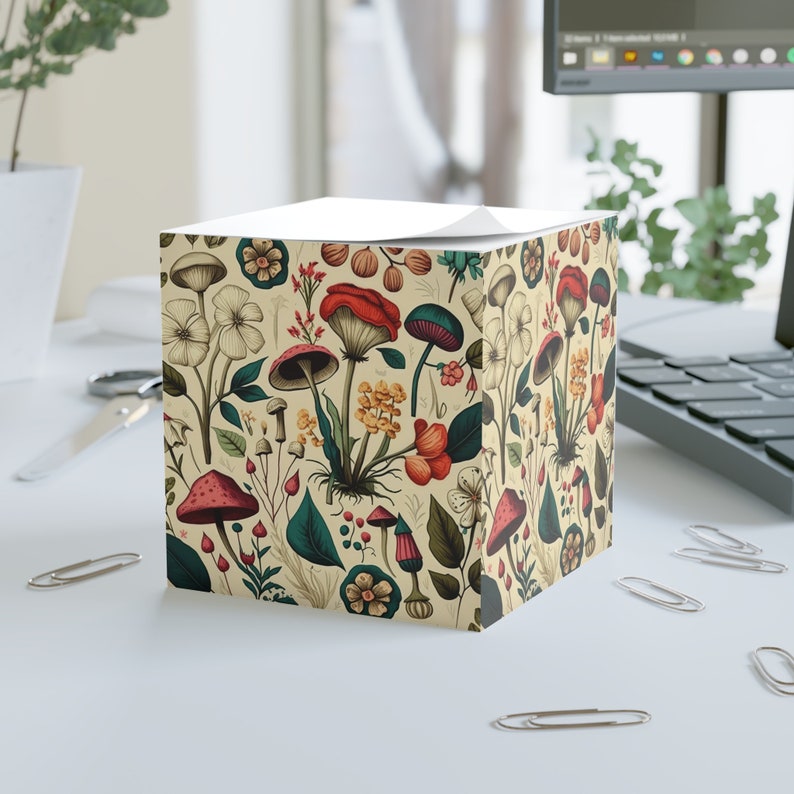 Botanical Mushroom Cottagecore Note Cube, Mushroom Floral Memo Cube ...
