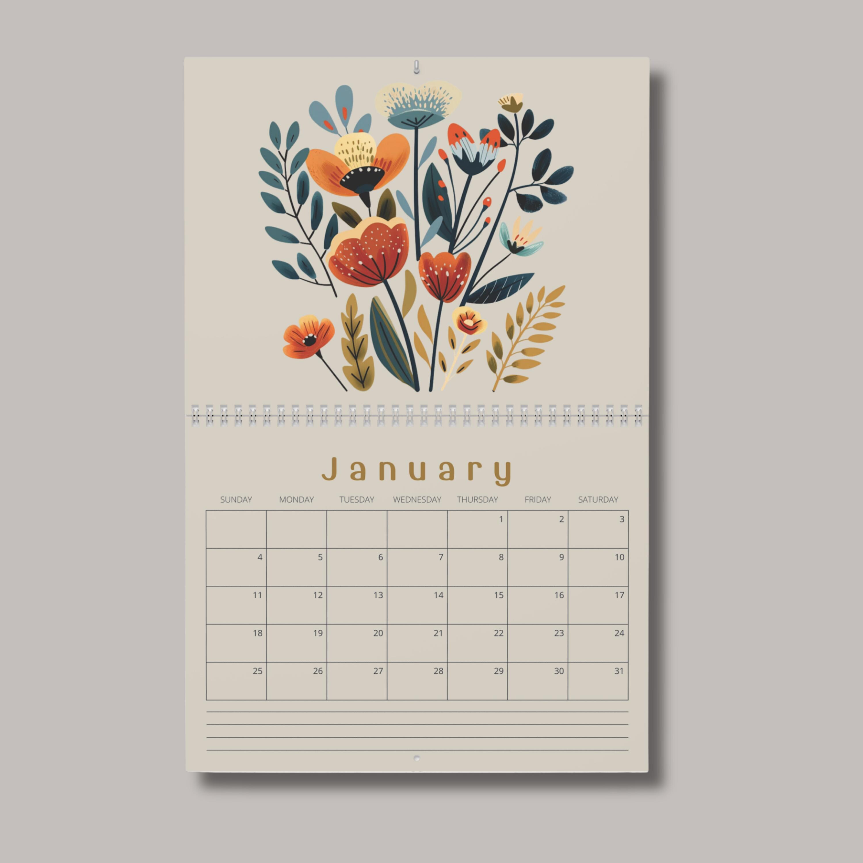2026 Scandinavian Flowers Wall Calendar, Botanical Folk Art Home Office ...
