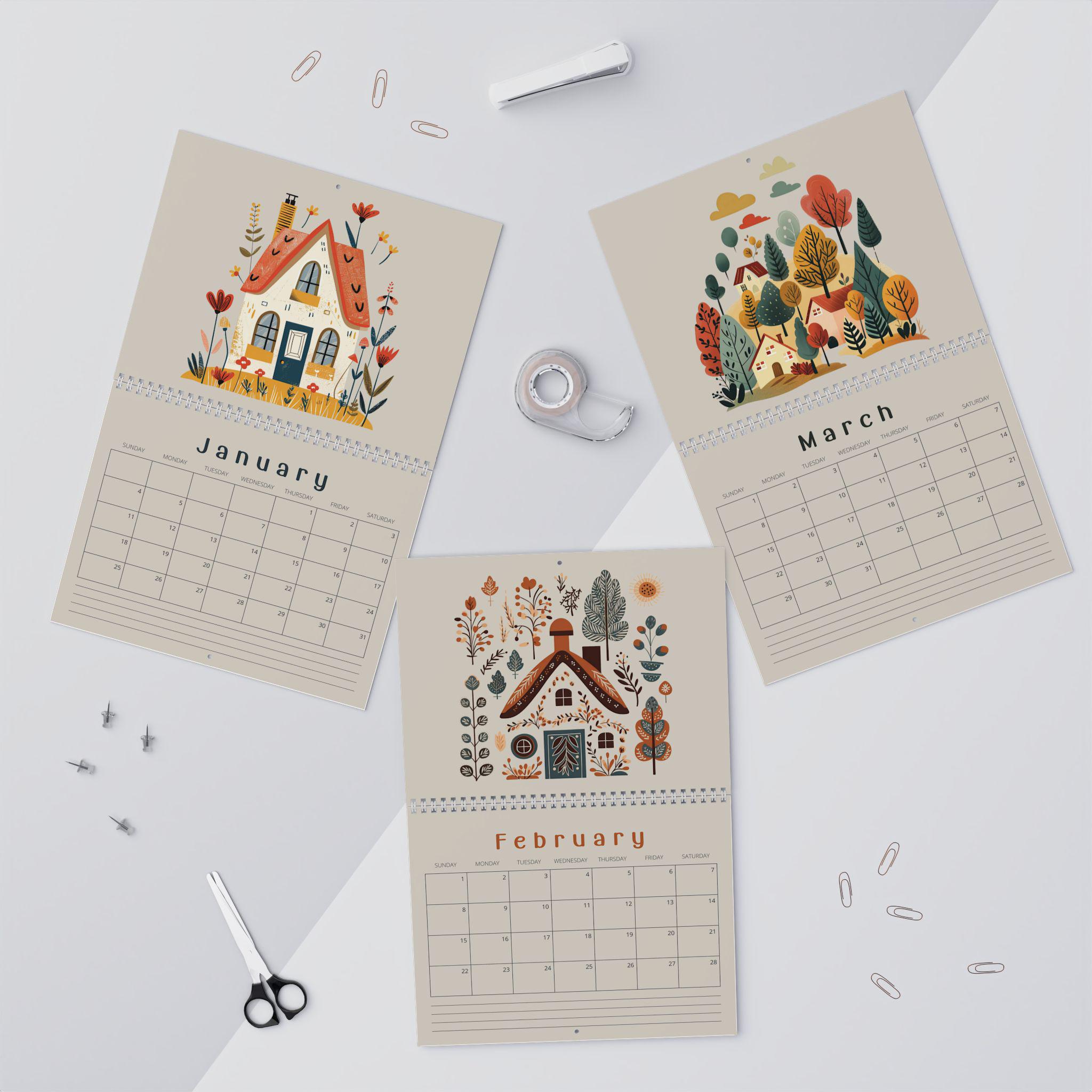 2026 Scandinavian Houses Folk Art Wall Calendar, Hygge Cottage Home ...