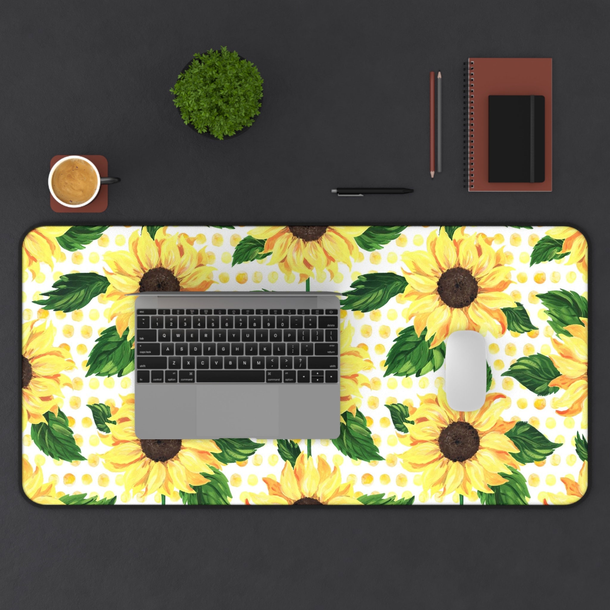 Sunflowers Extra Large Desk Mat, Botanical Sunflower Desk Decor, Floral ...