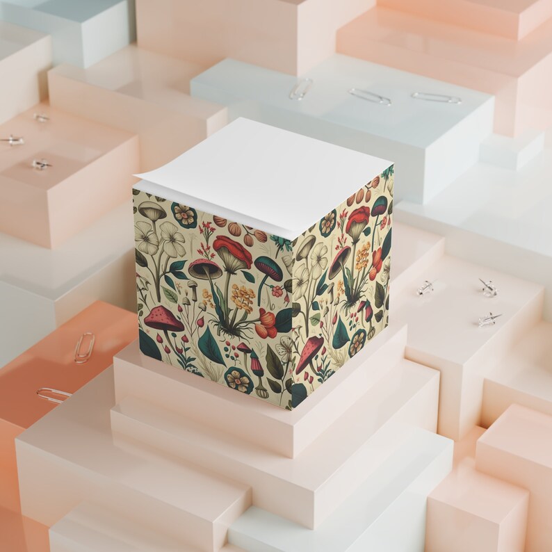Botanical Mushroom Cottagecore Note Cube, Mushroom Floral Memo Cube ...