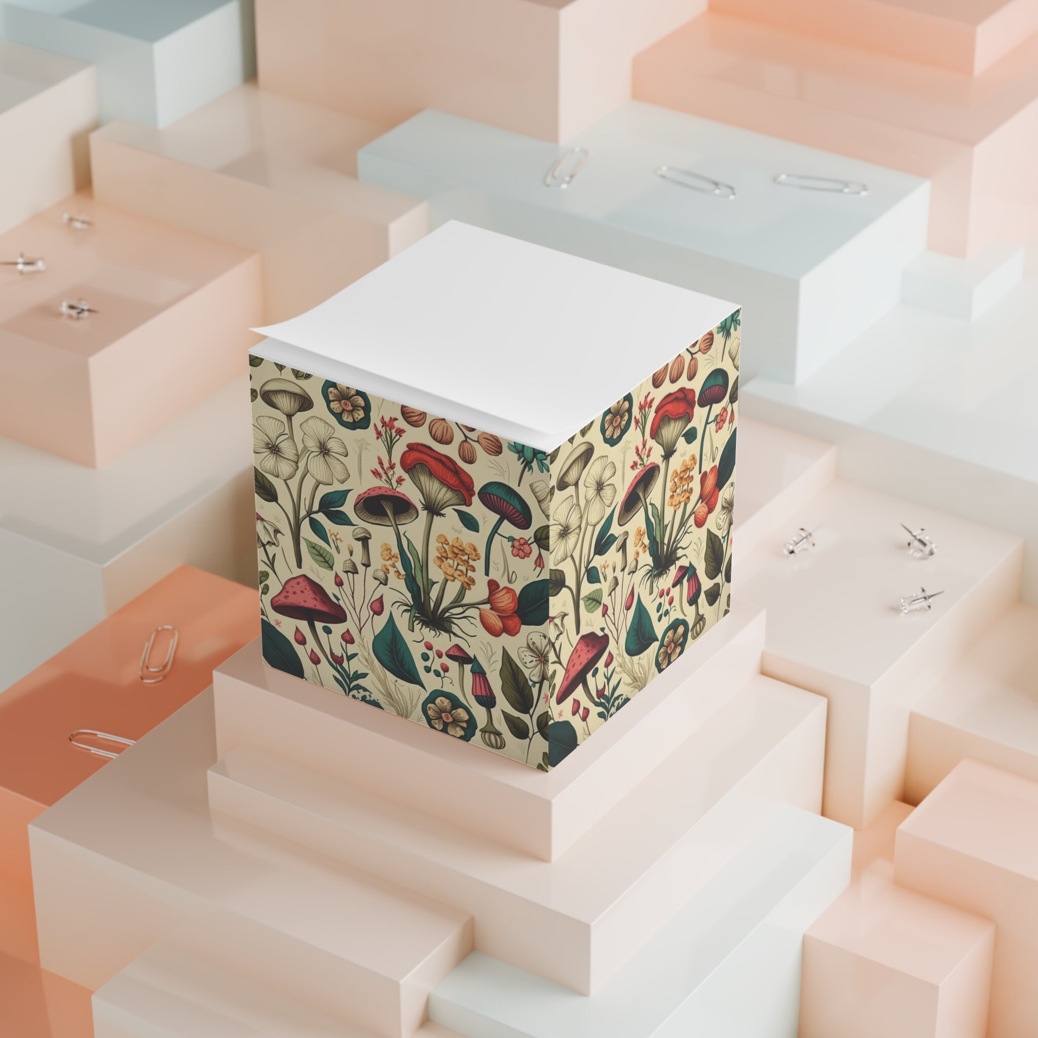 Botanical Mushroom Cottagecore Note Cube, Mushroom Floral Memo Cube ...