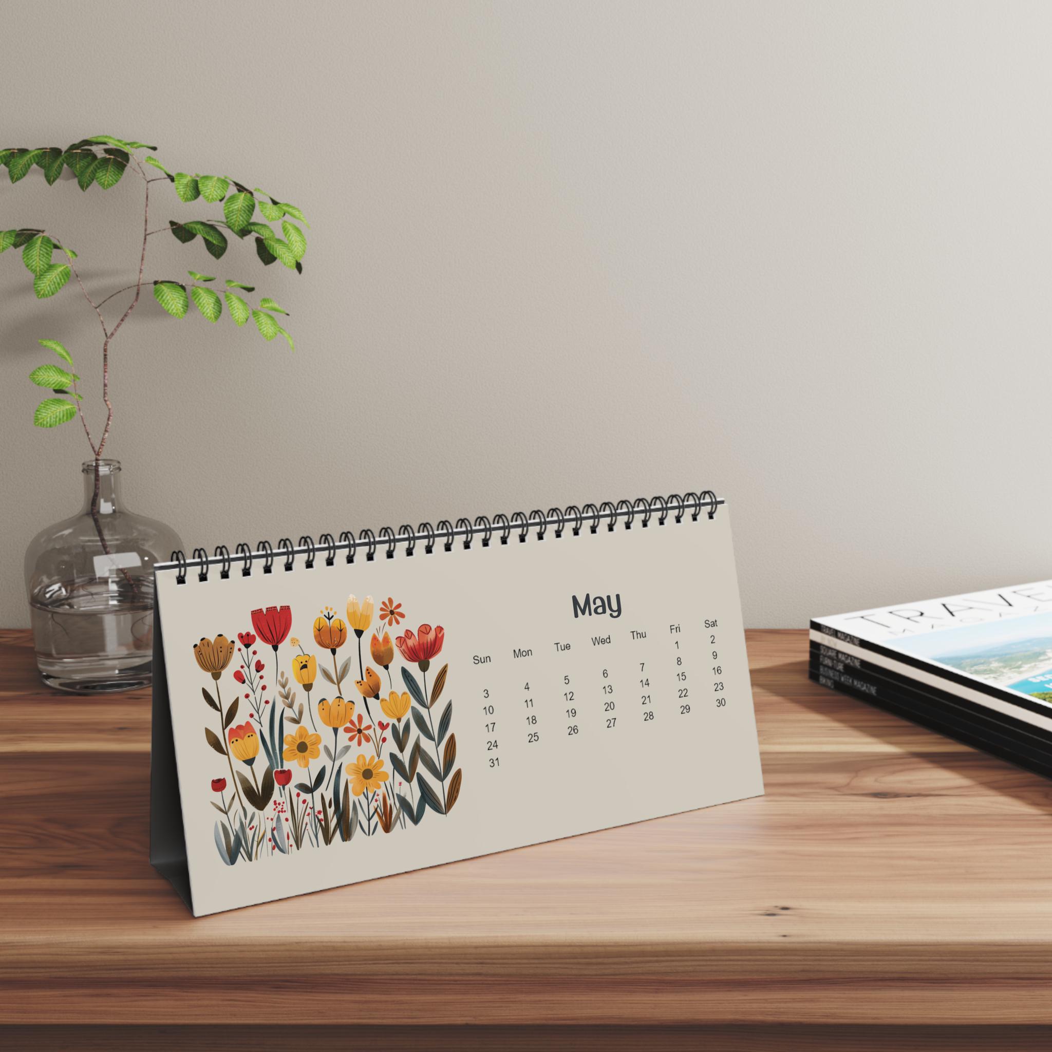 2026 Scandinavian Hygge Desk Calendar, Folk Art Spiral Planner, 12 ...