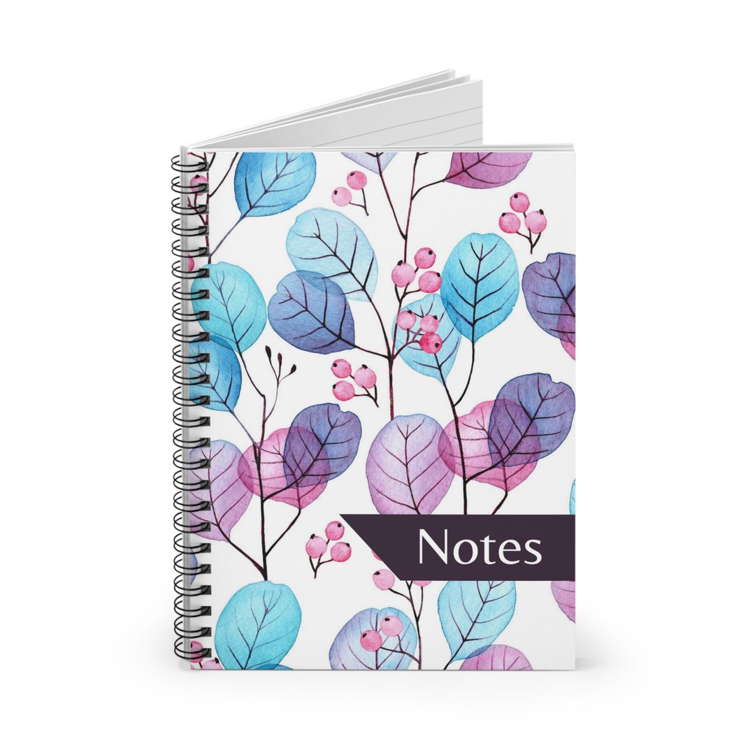 Purple Leaves Spiral Notebook Watercolor Leaves Spiral - Etsy