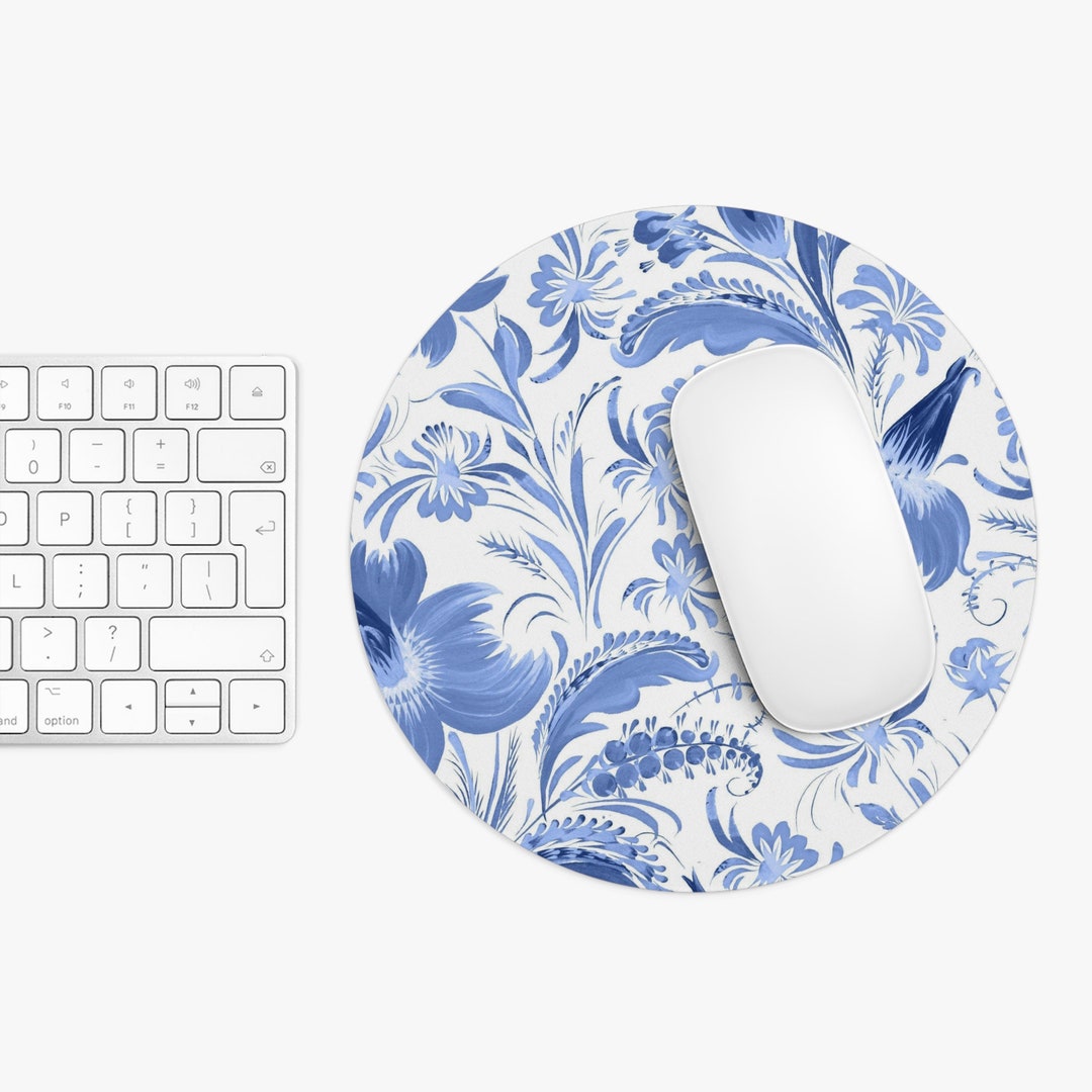 Blue Willow Chinoiserie Mouse Pad, Home Office Mouse Pad, Blue Floral ...
