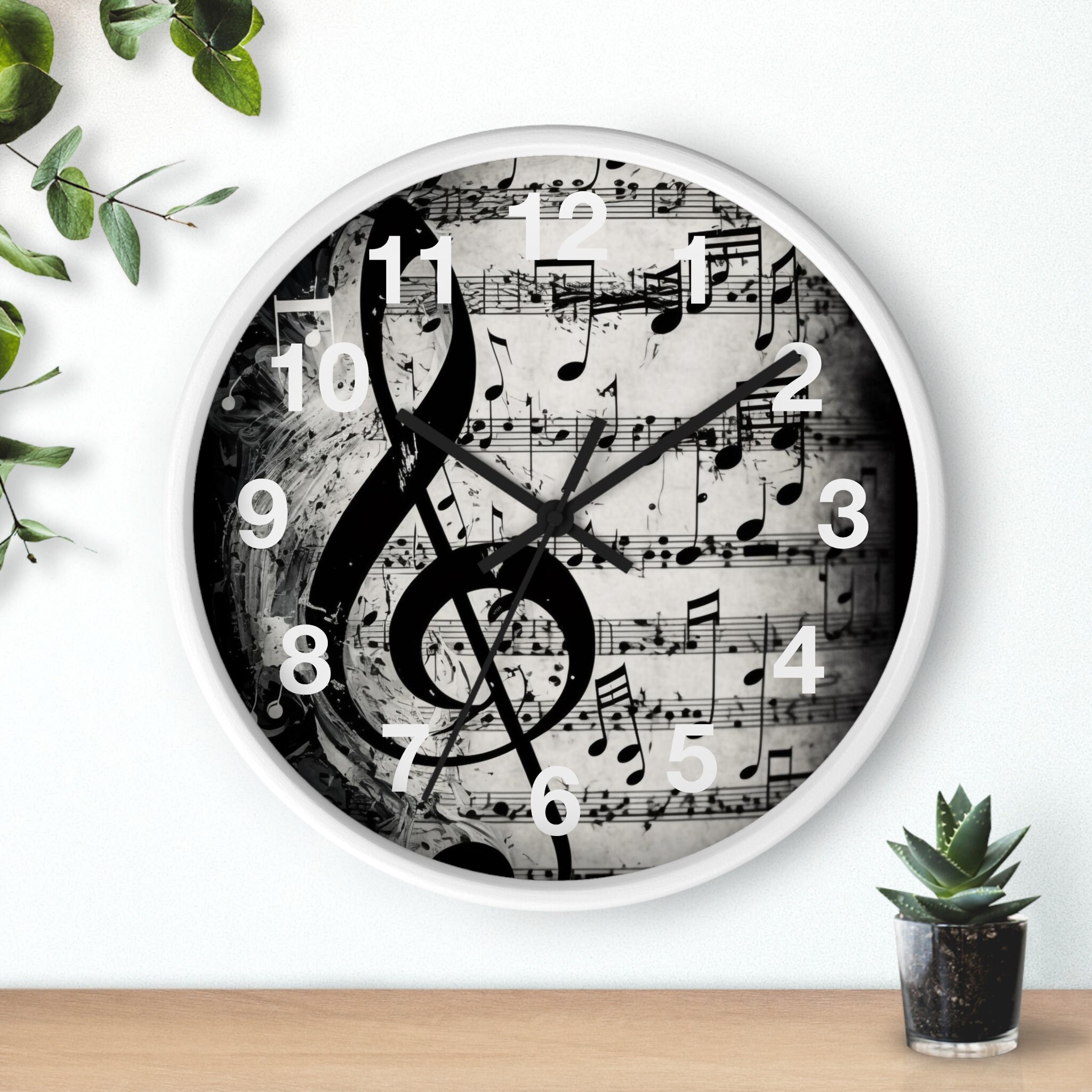 Musical Notes Wall Clock, Treble Clef Wall Clock, Unique Round Wall ...