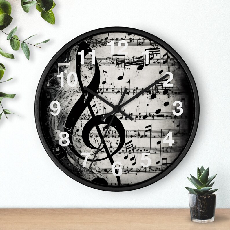 Musical Notes Wall Clock, Treble Clef Wall Clock, Unique Round Wall ...