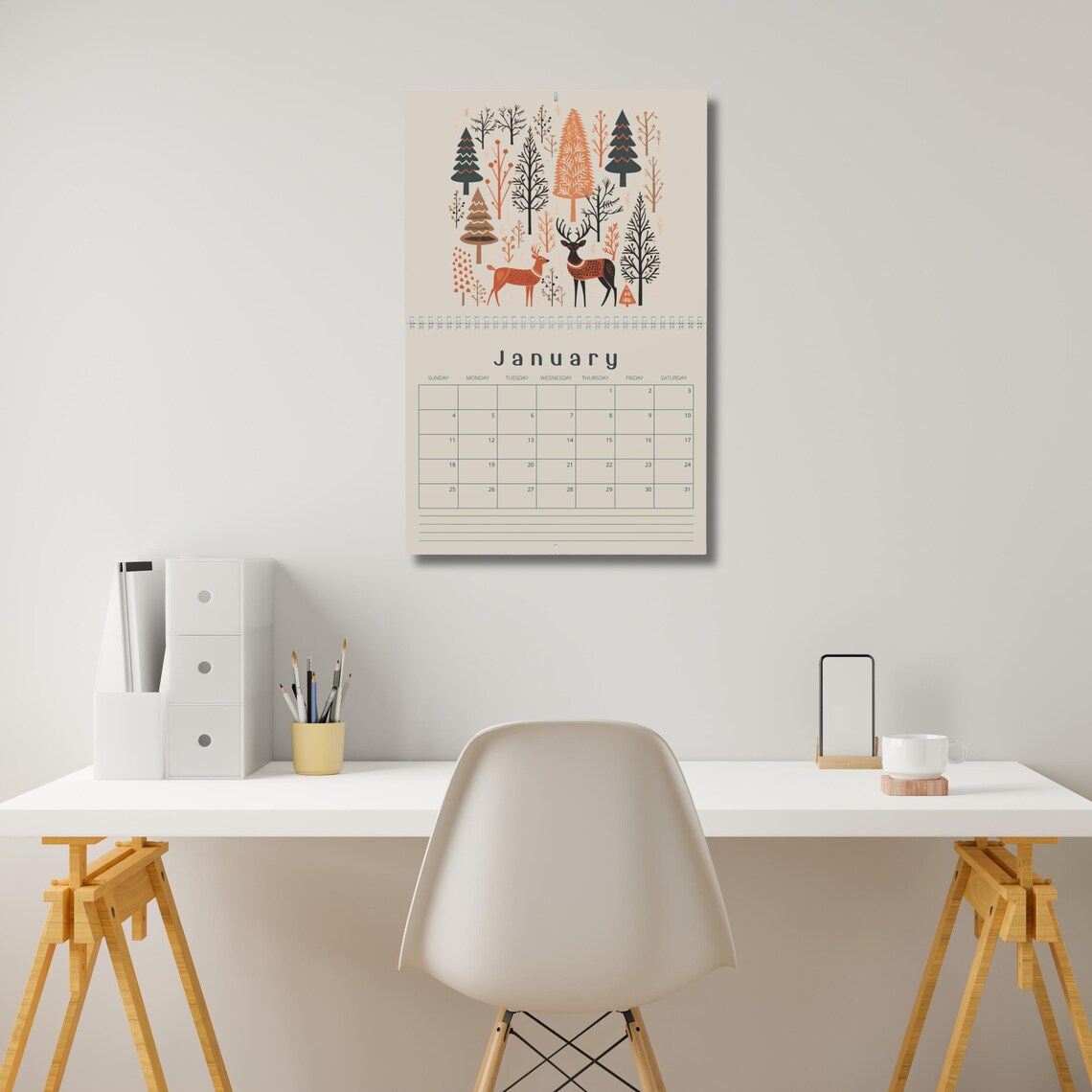 2026 Scandinavian Hygge Wall Calendar, Folk Art Home Office Decor, 12 ...