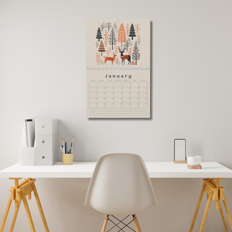 2026 Scandinavian Hygge Wall Calendar, Folk Art Home Office Decor, 12 ...