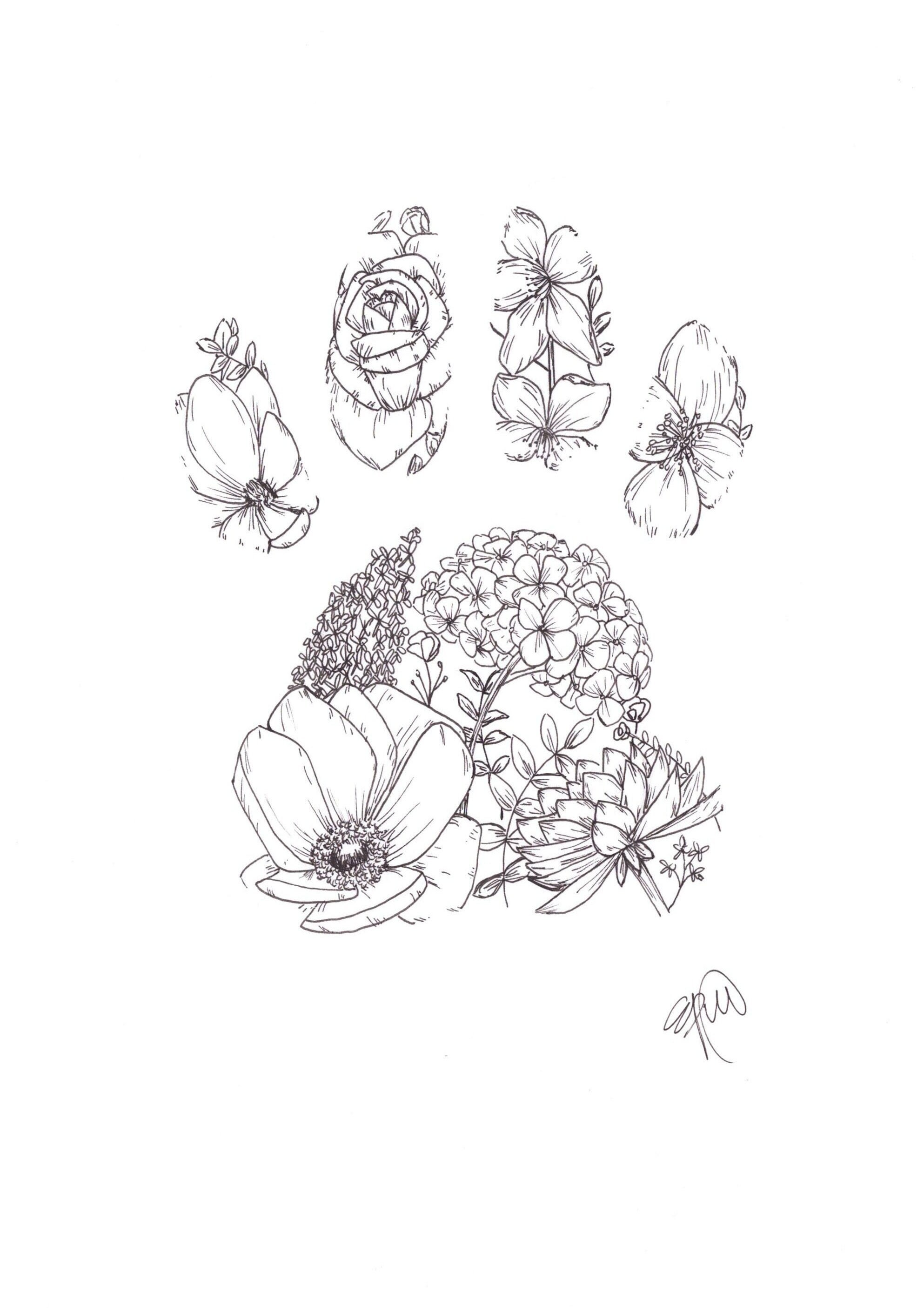 Floral, Dog, Paw, Black Ink Print - Etsy
