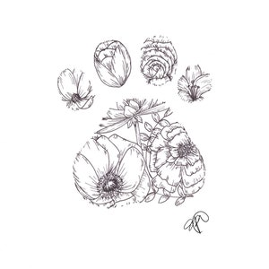 Cat Paw, Flower, Black Ink Art Print - Etsy