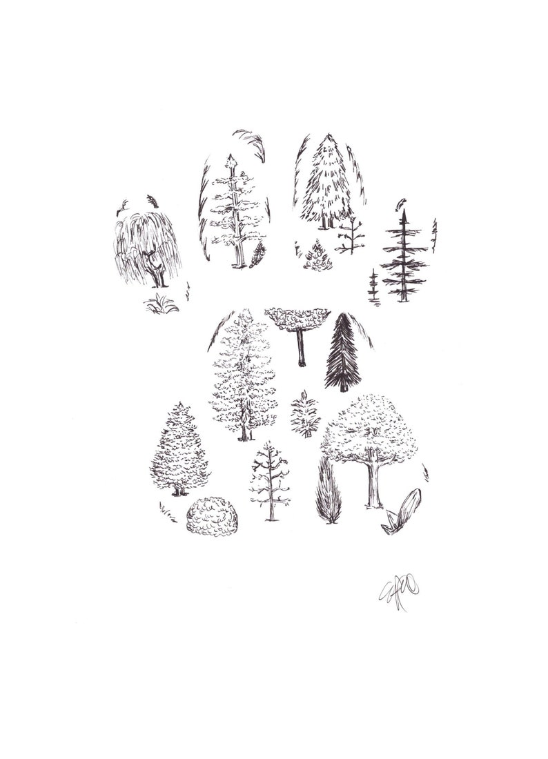 Dog Paw, Trees, Black Ink Print - Etsy