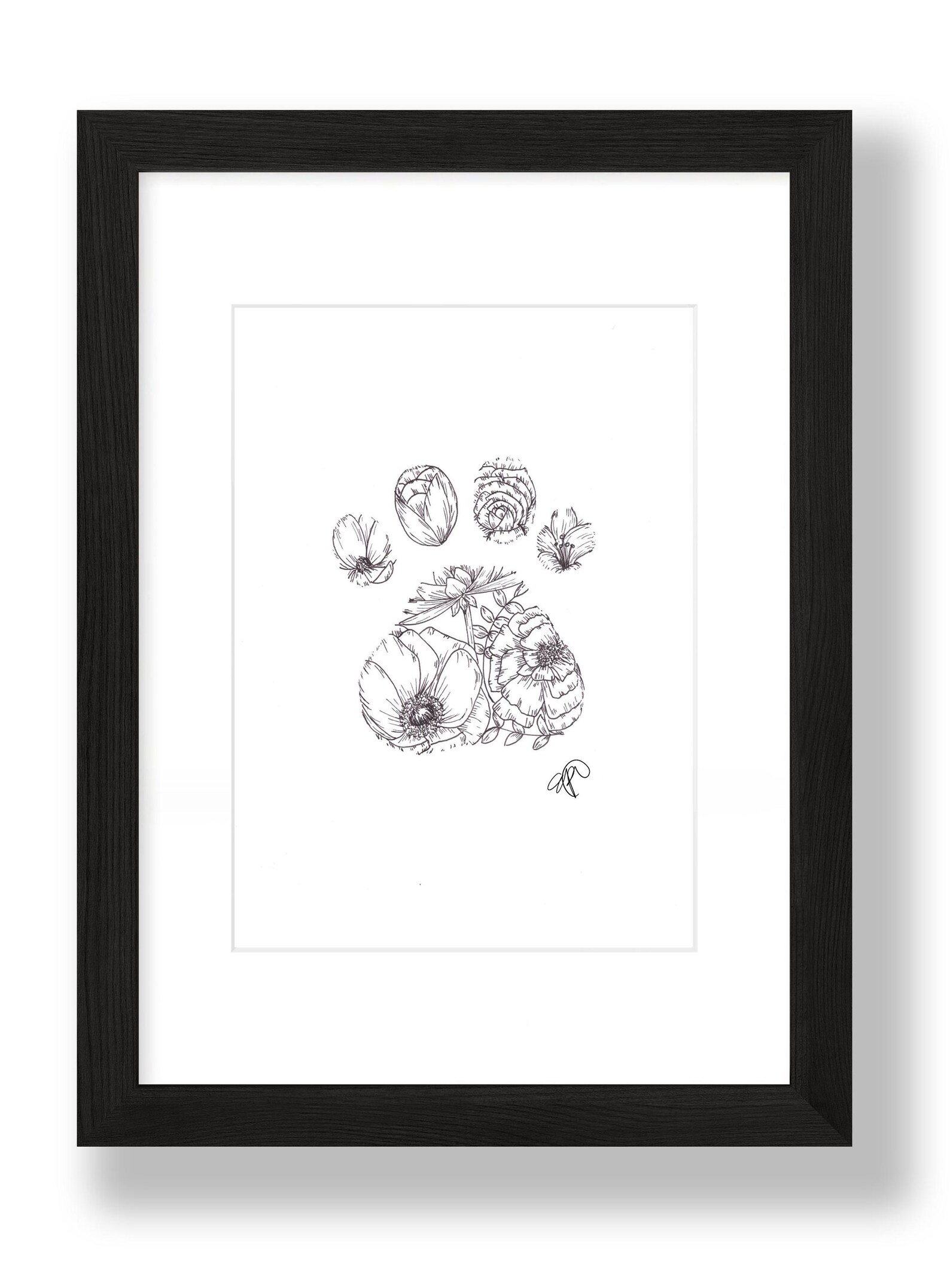 Cat Paw, Flower, Black Ink Art Print - Etsy