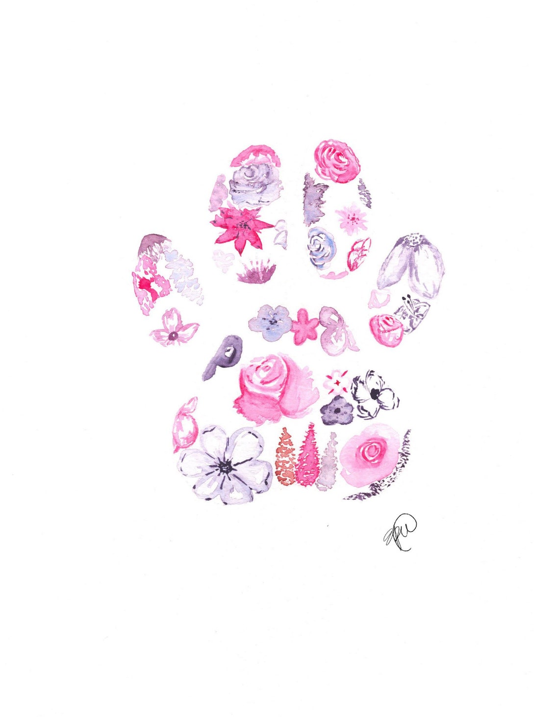 Dog Paw, Flower, Watercolor, Art Print - Etsy