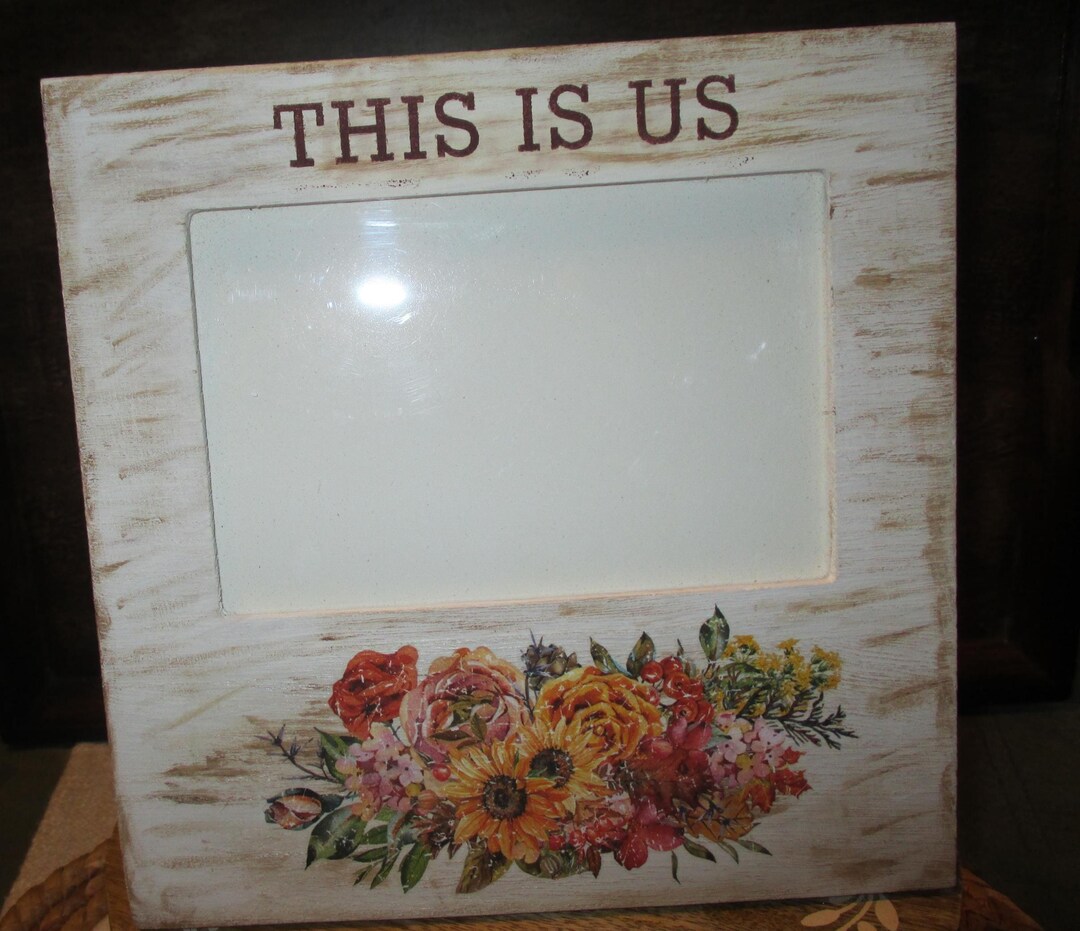 Vintage White Washed Photo Frame: 'this is Us' Stencil, Floral Design ...