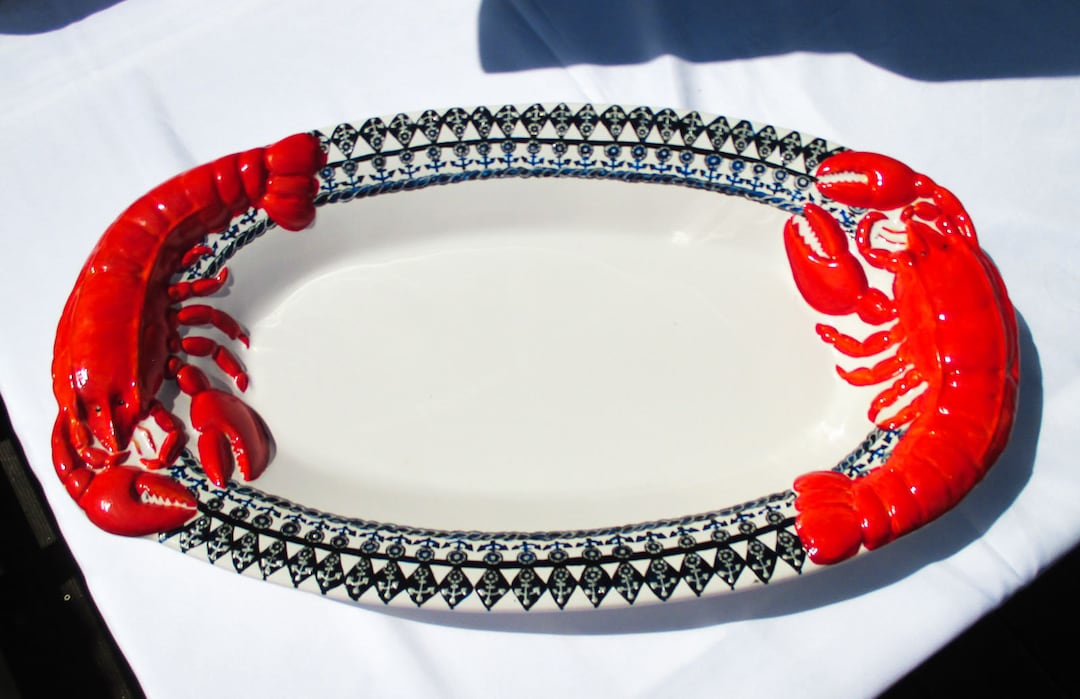 Large Serving Platter Lobster, Fish, Seafood, Tableware Maritime Decor ...