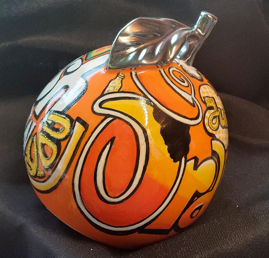 Pop Art Designer Object, Hand Painted, Unique, Orange, Modern Sculpture ...