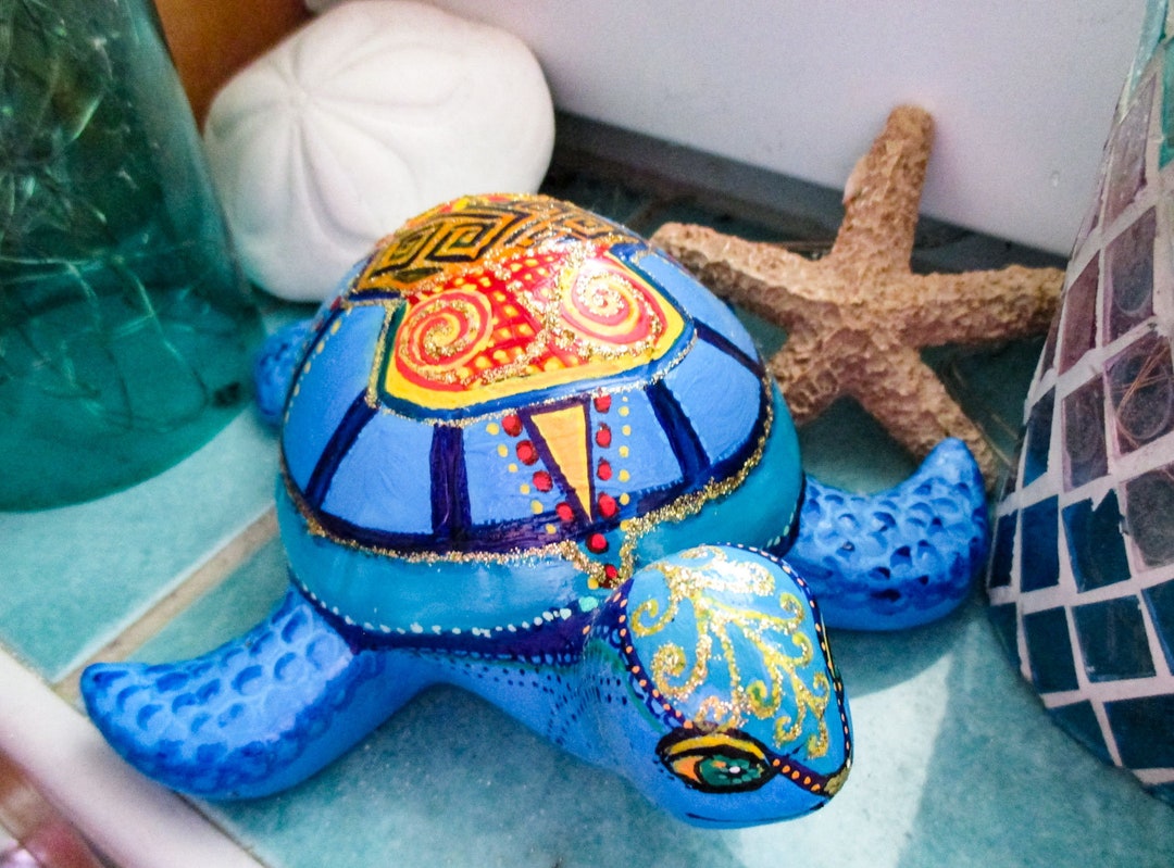 Hand Painted Ceramic Turtle, Maritime Decoration, Caribbean, - Etsy