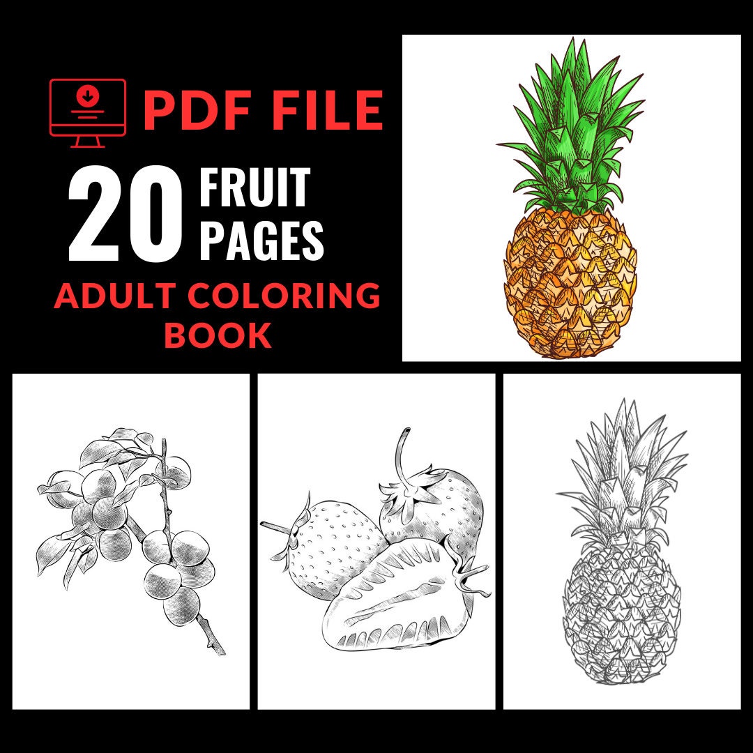 20 Fruit Coloring Book Adults Kids Instant Download by Design - Etsy