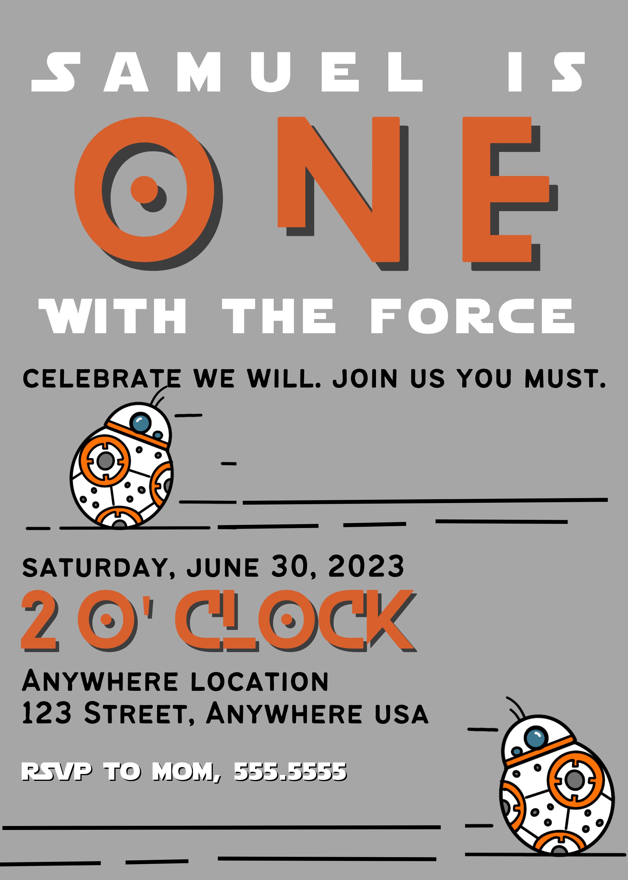 One With the Force STAR WARS First Birthday Editable Template ...