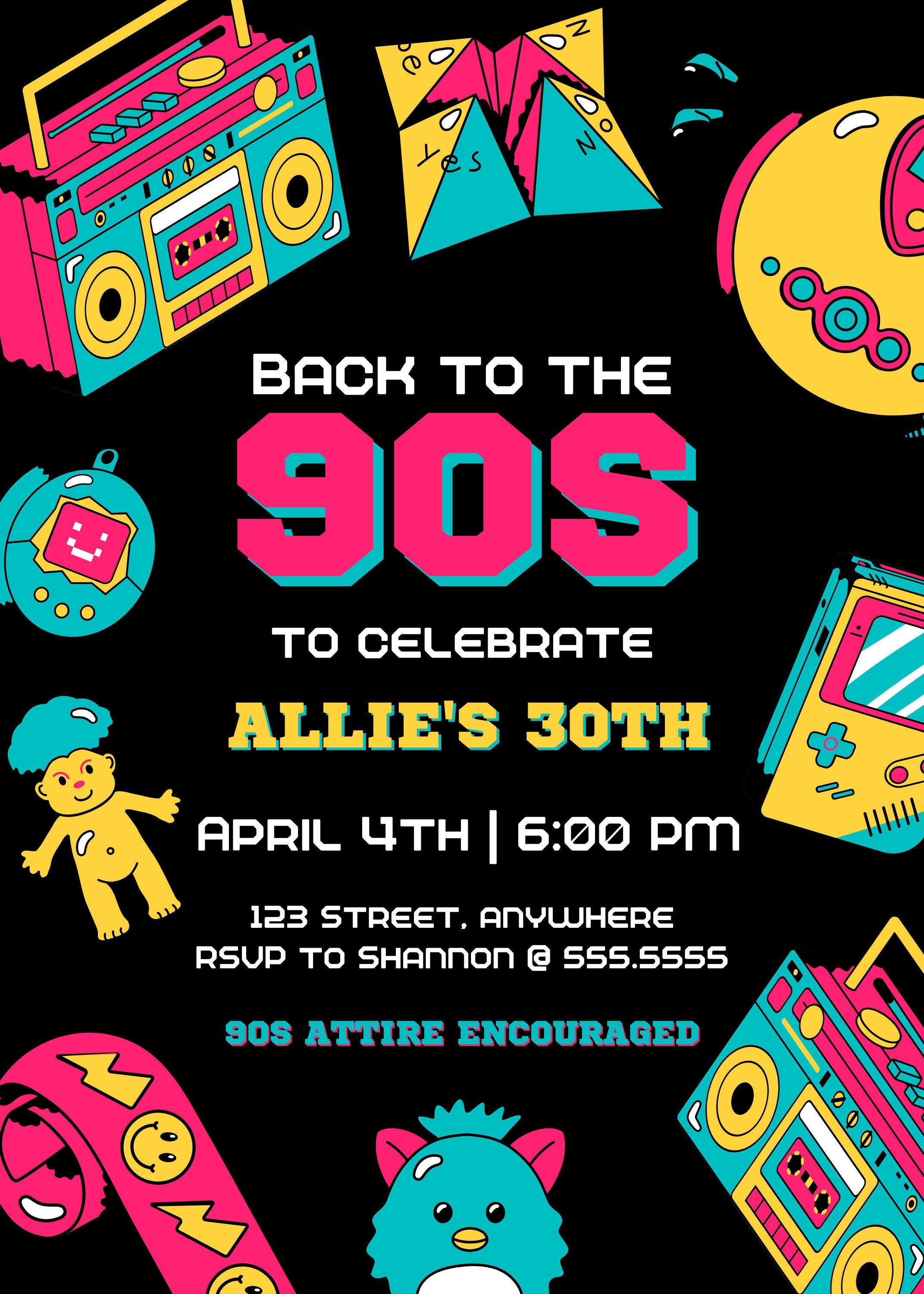 Back to the 90s Theme 30th Birthday Party Invitation EDITABLE TEMPLATE ...