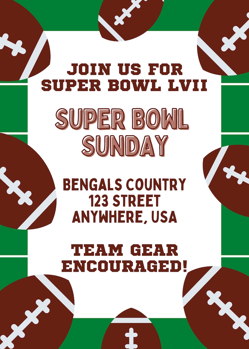 Football Super Bowl Party Invitation EDITABLE TEMPLATE, Super Bowl ...
