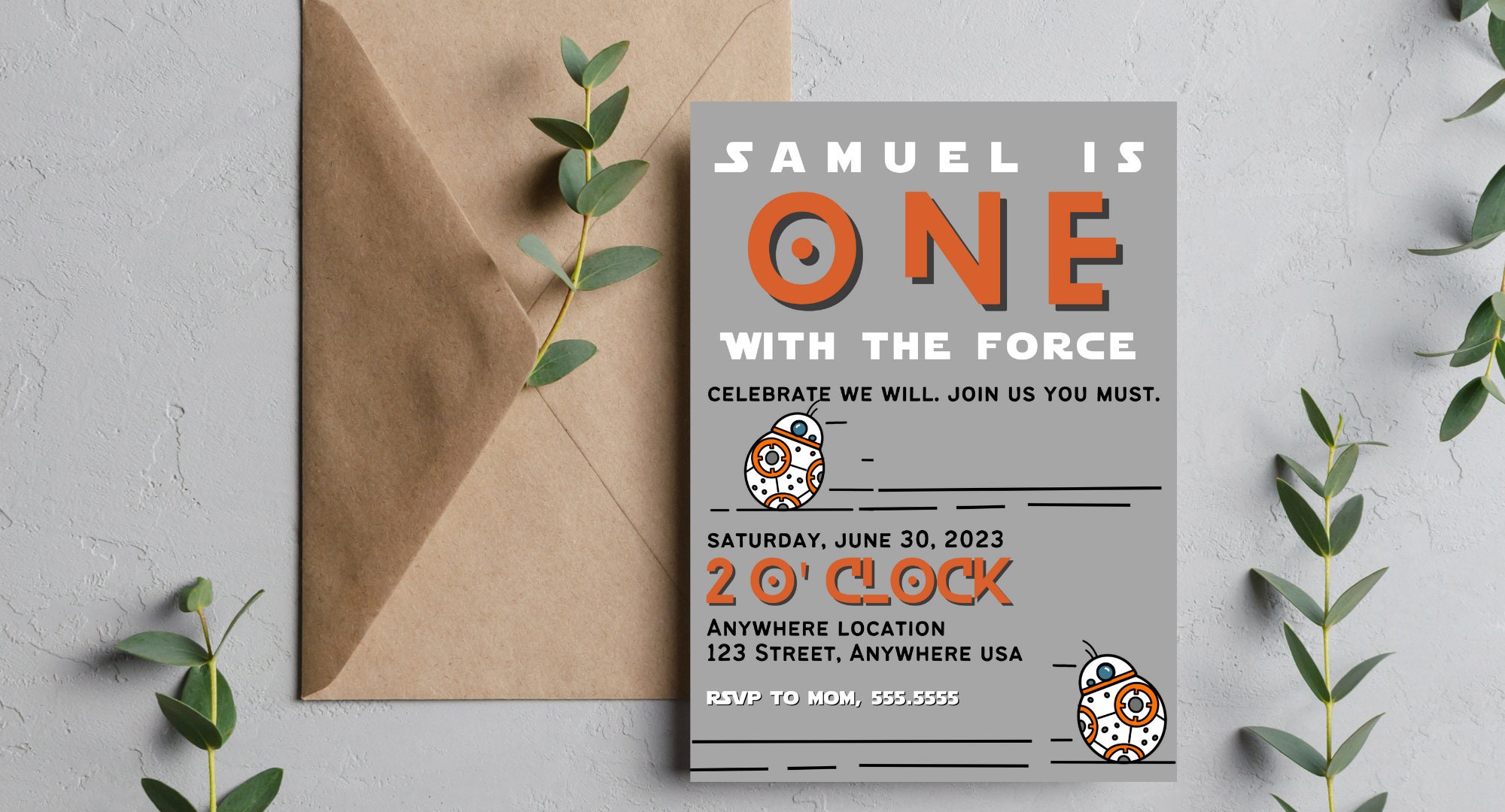 One With the Force STAR WARS First Birthday Editable Template ...