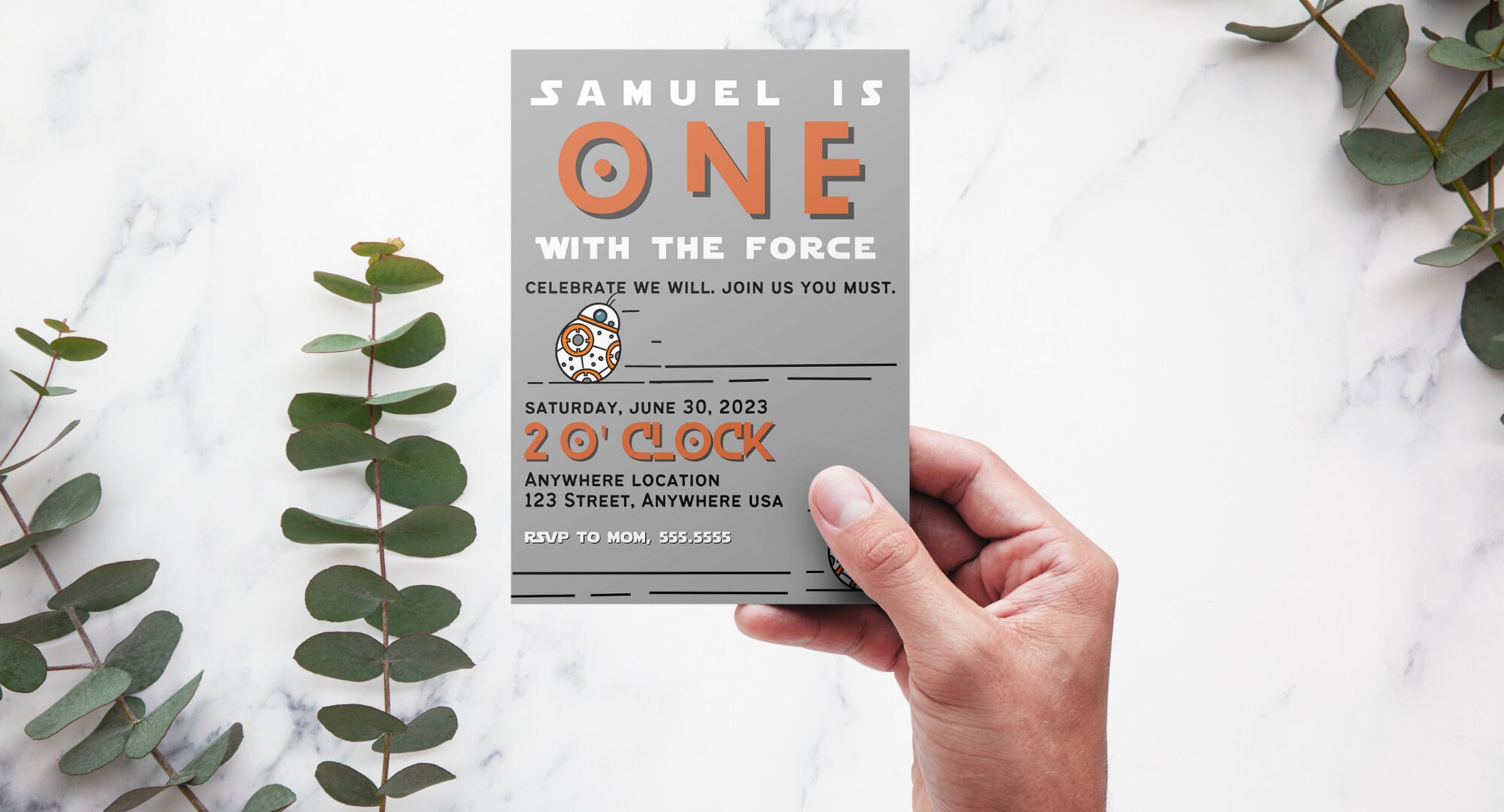 One With the Force STAR WARS First Birthday Editable Template ...