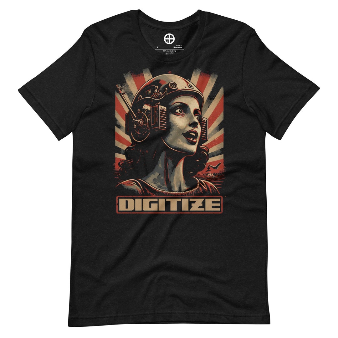 Digitize Your Brain Retro-futuristic Propaganda Unisex Tshirt Featuring Steampunk Vintage Style ...